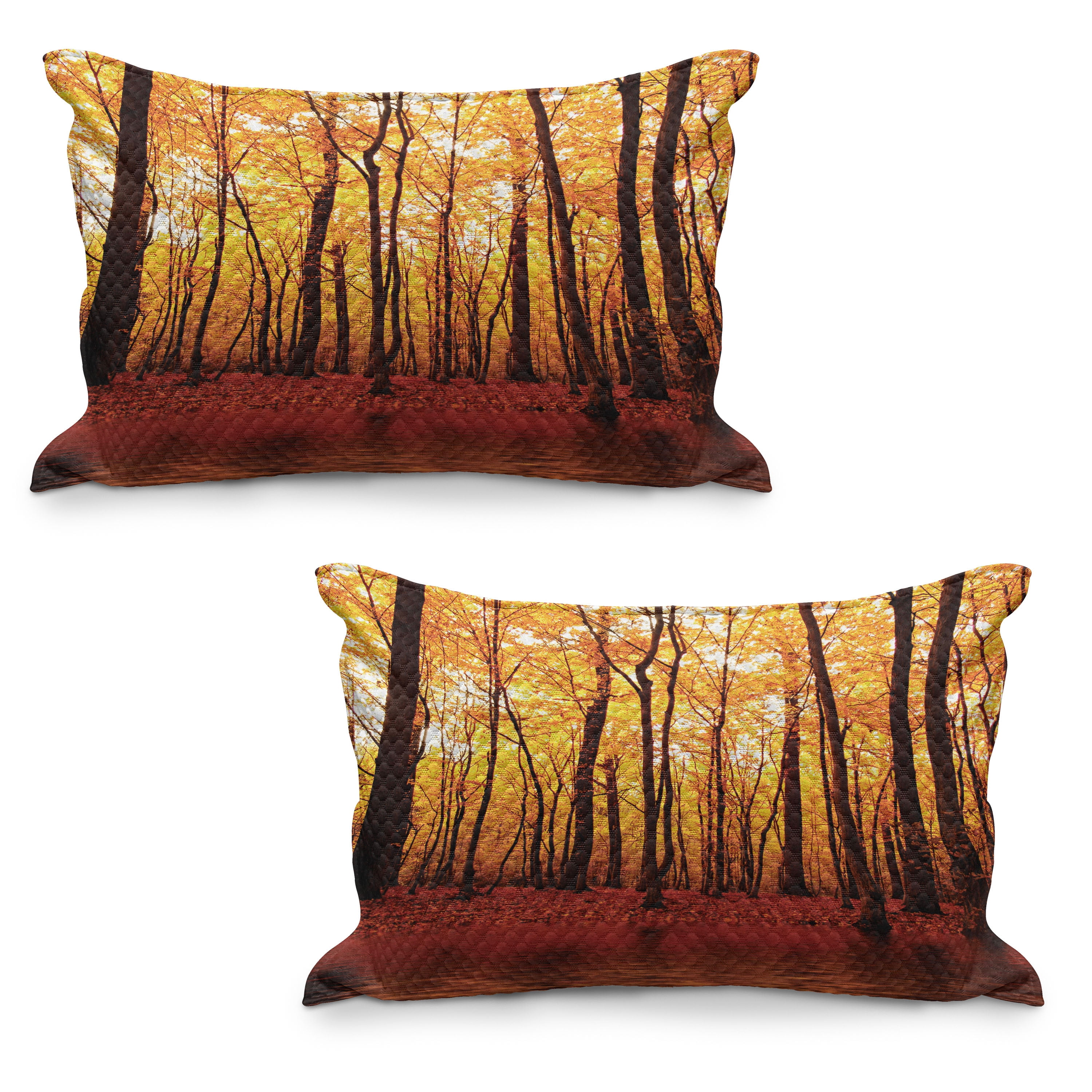 Nature Quilted Pillowcover Set of 2, Forest Trees in the Fall with ...