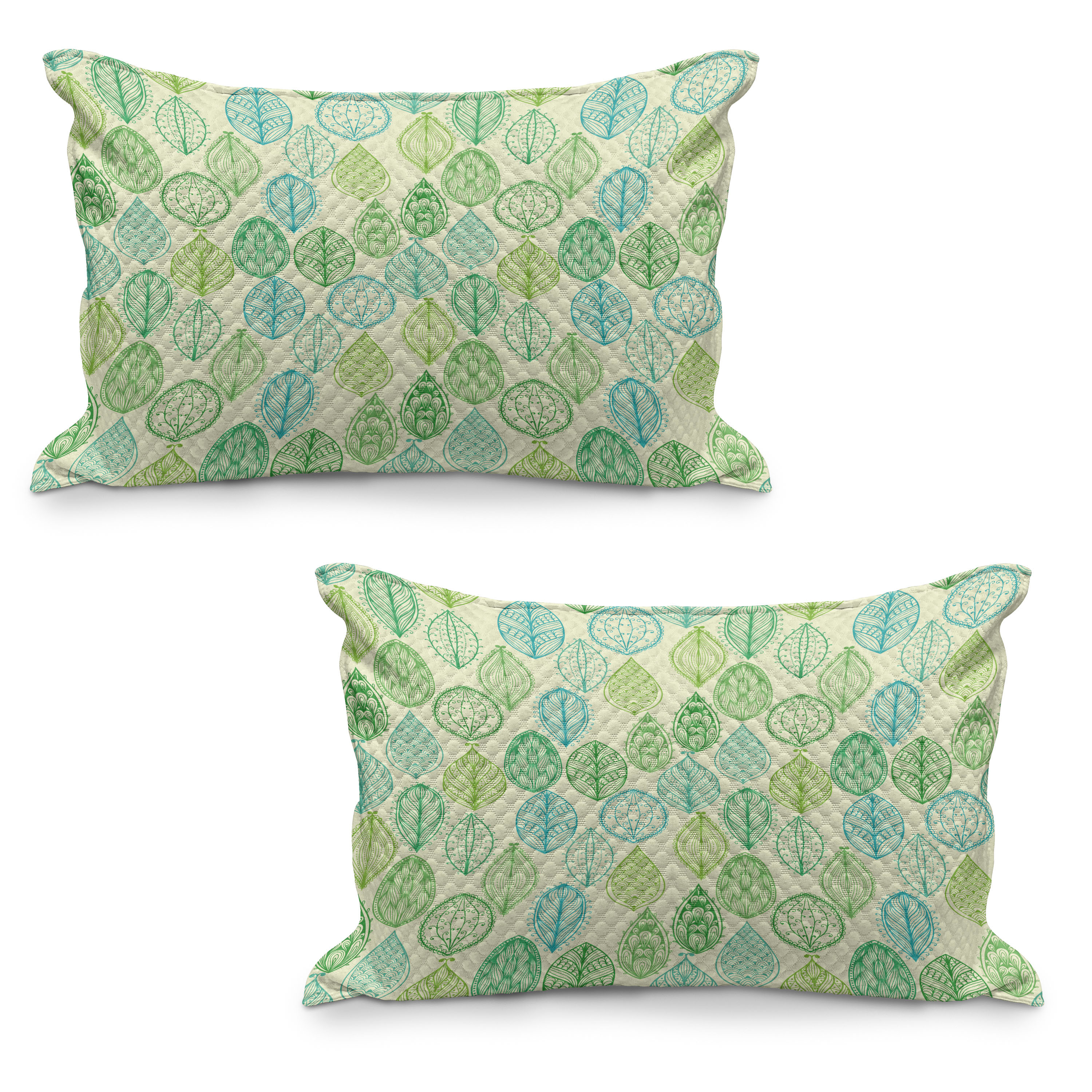 Nature Quilted Pillowcover Set of 2, Hand Drawn Vintage Style ...