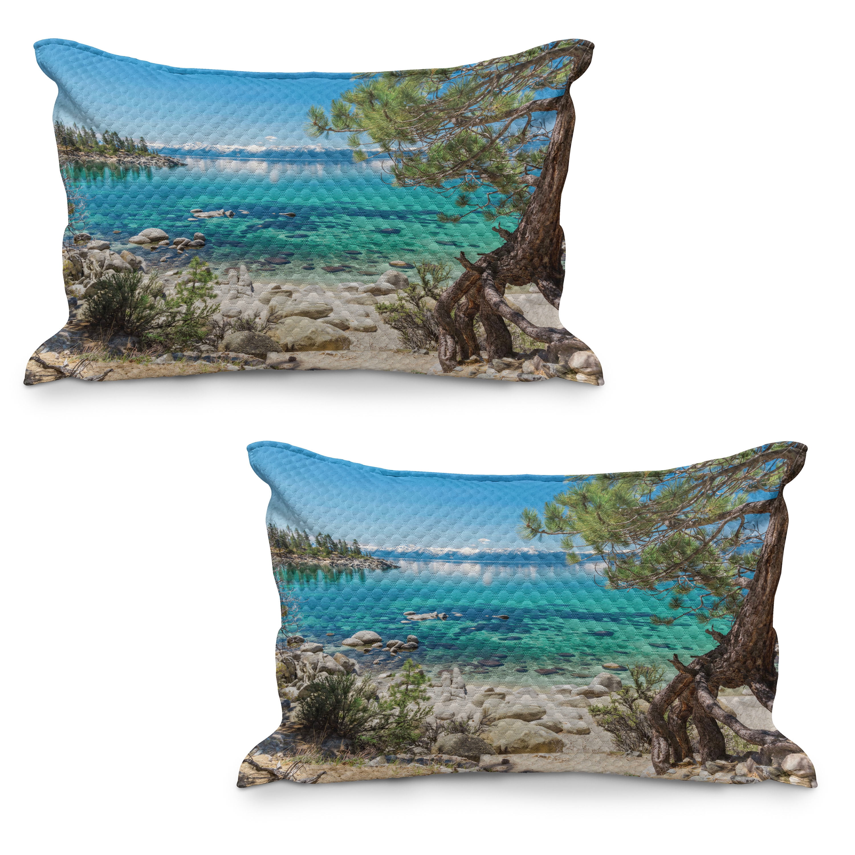 Nature Quilted Pillowcover Set of 2, Lake Tahoe Snowy Mountain ...