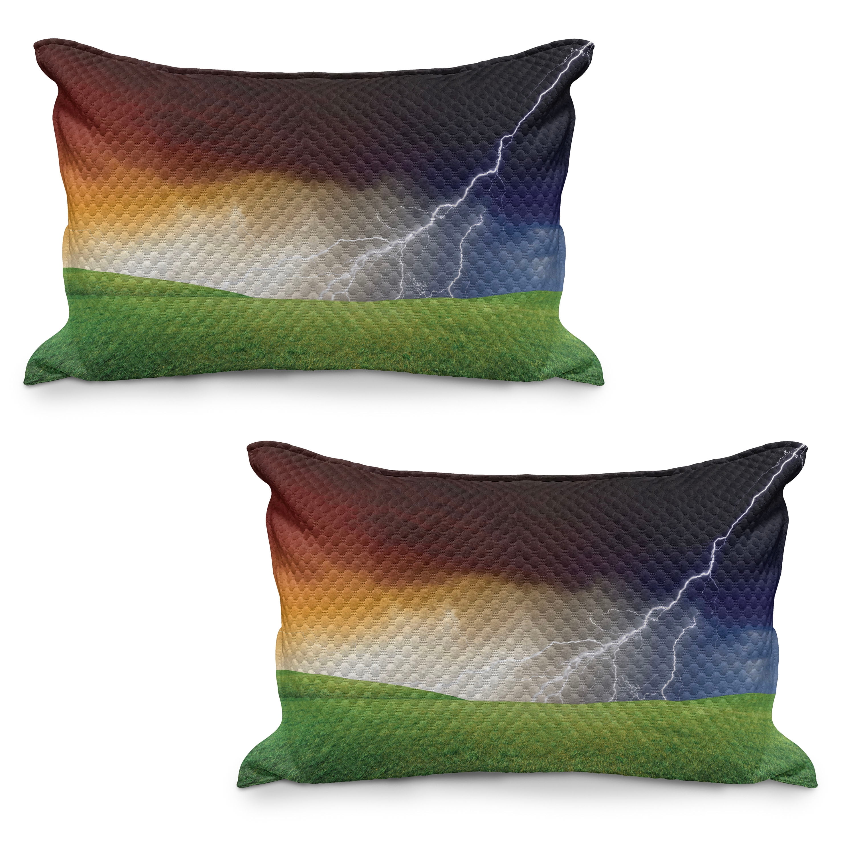 Nature Quilted Pillowcover Set of 2, Nature Landscape with Fresh Grass ...