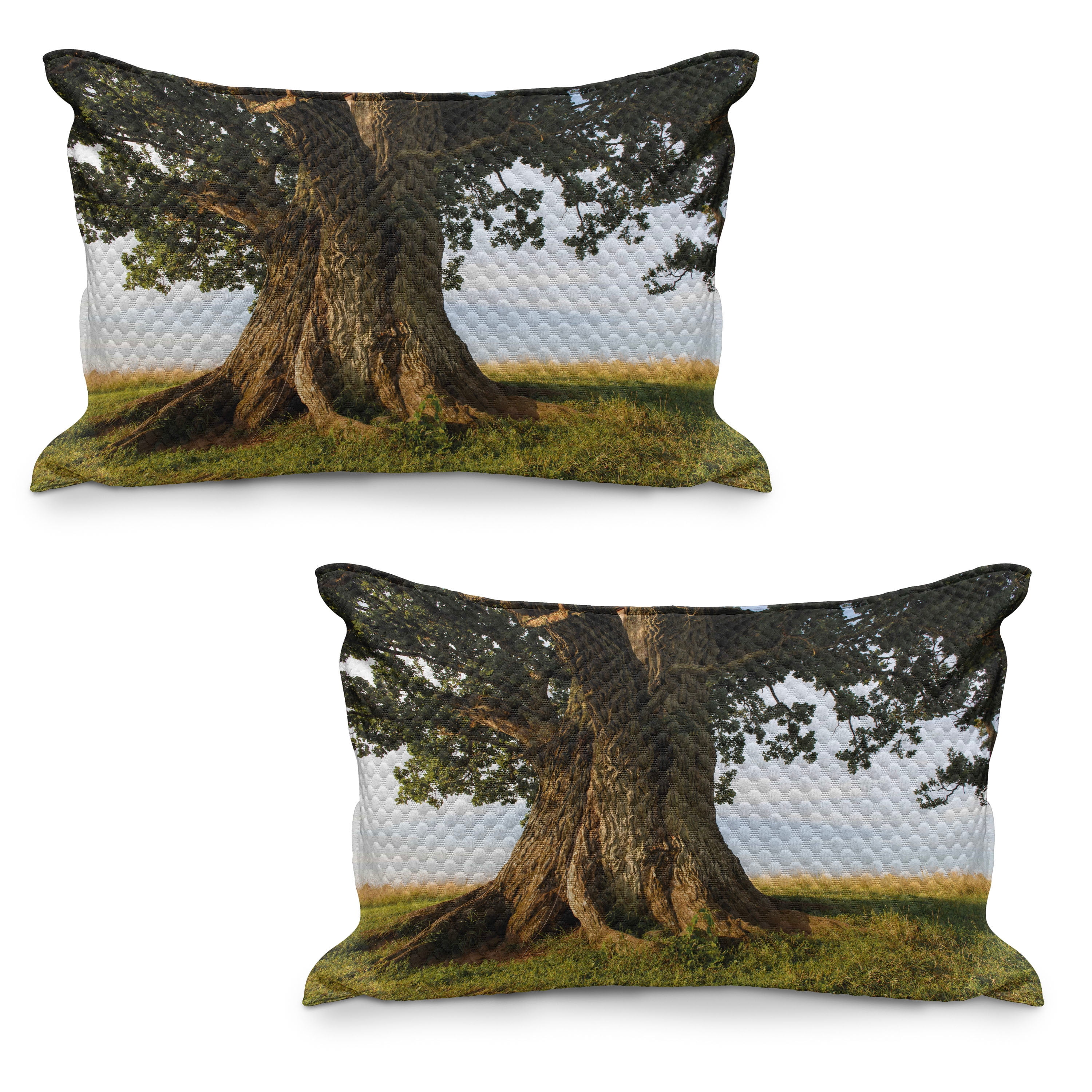 Nature Quilted Pillowcover Set of 2, Majestic Oak Tree on Grass Estonia ...