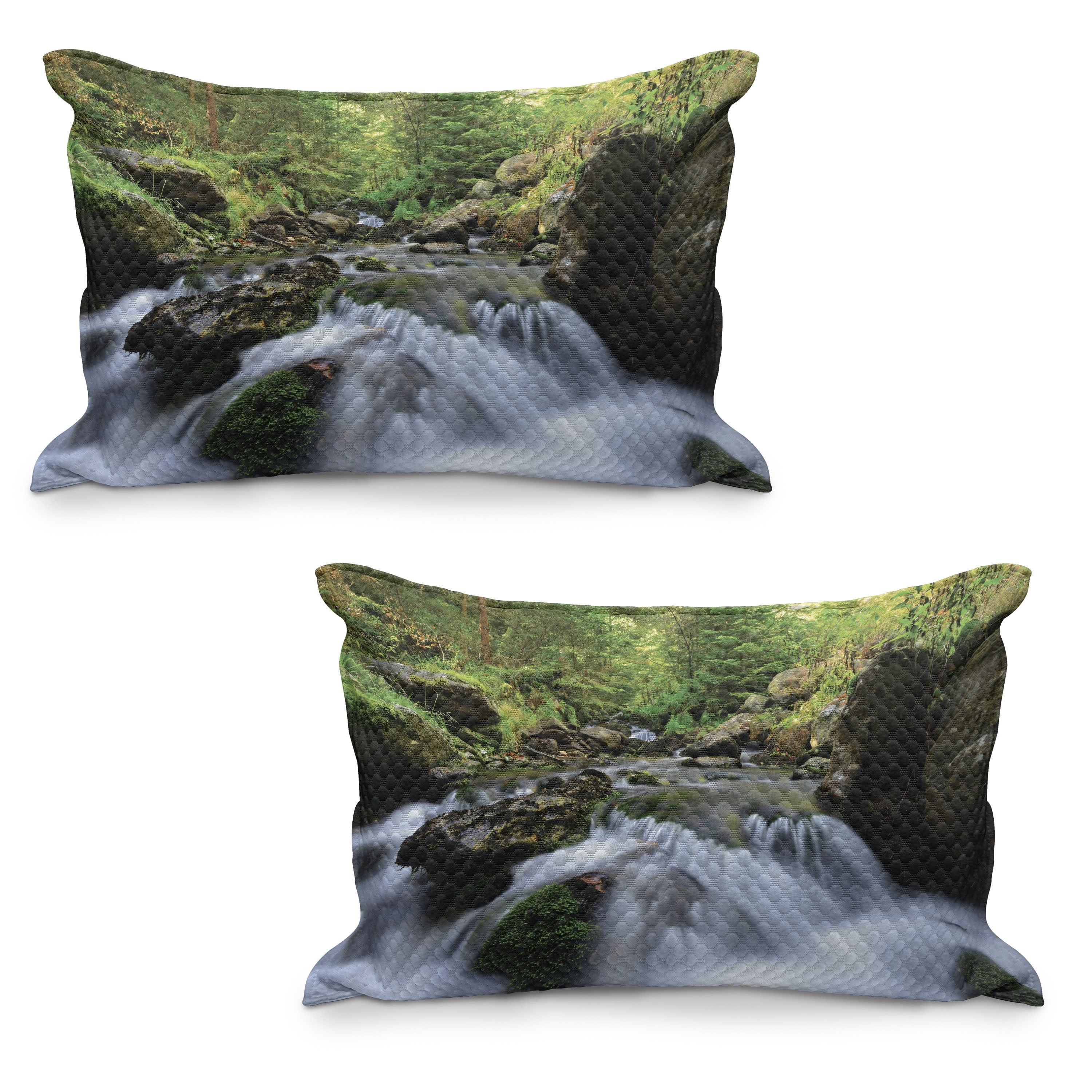 Nature Quilted Pillowcover Set of 2, National Park with Cascade Flowing ...