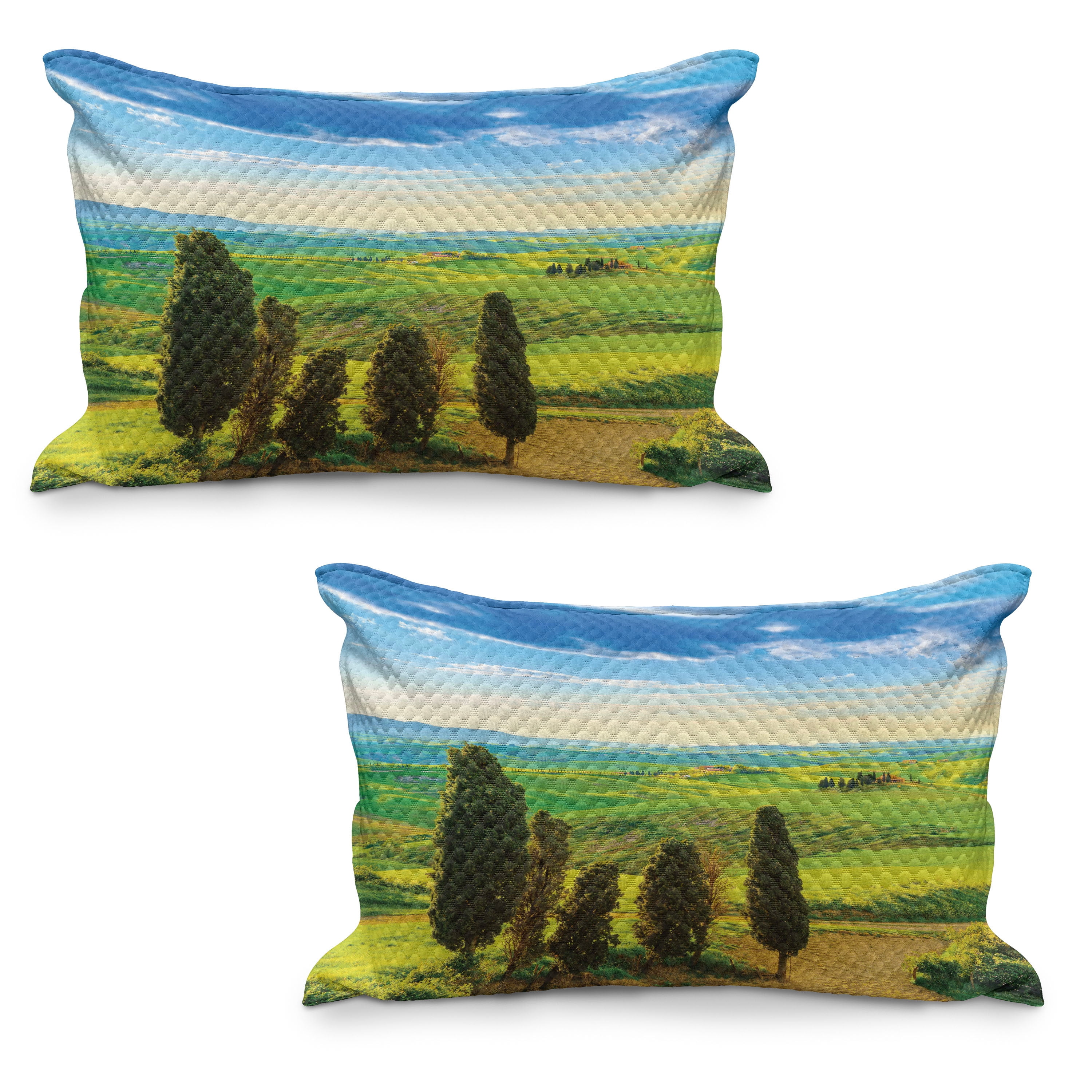 Nature Quilted Pillowcover Set of 2, Rural Sunset in Italy Countryside ...