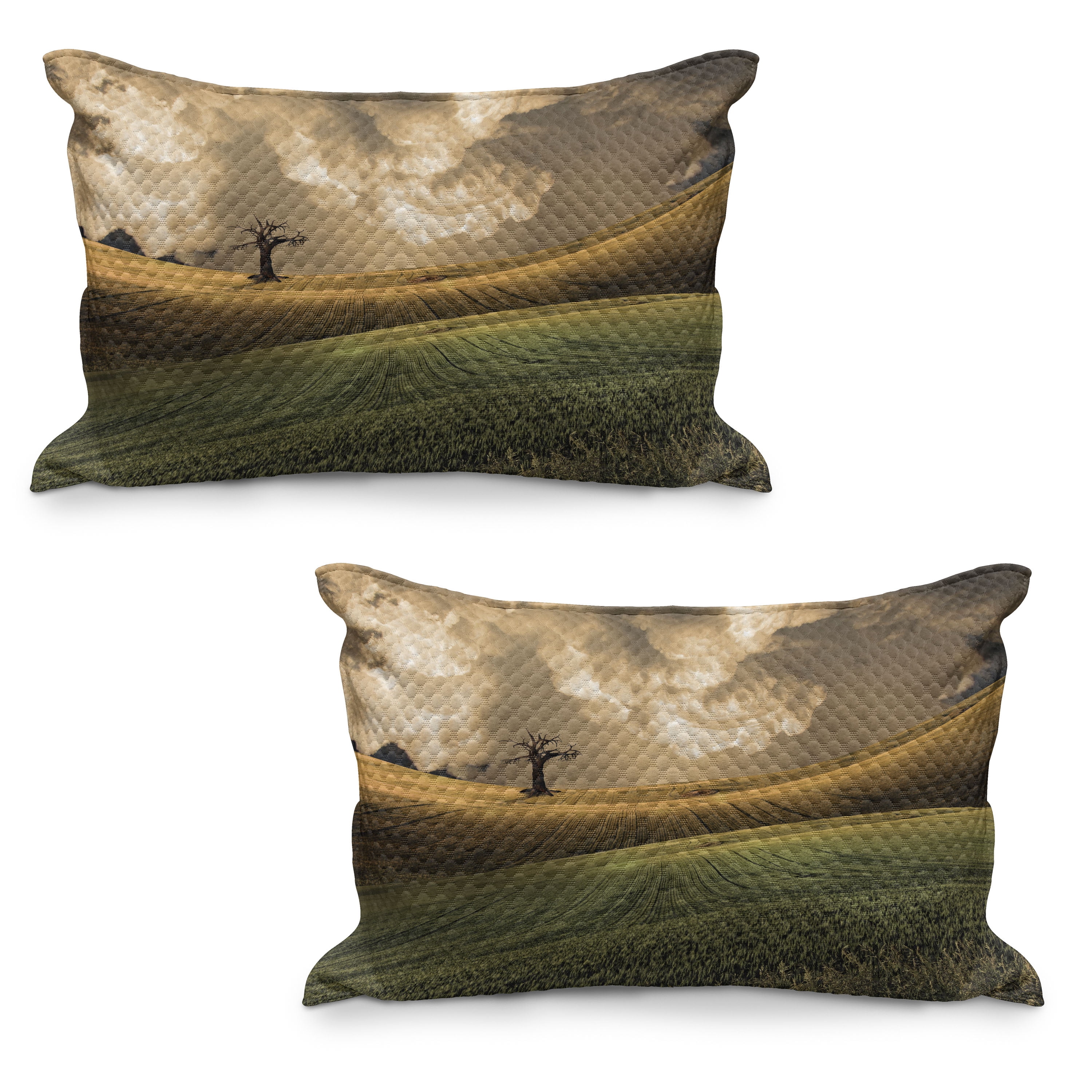 Nature Quilted Pillowcover Set of 2, Serene Landscape with the Dramatic ...