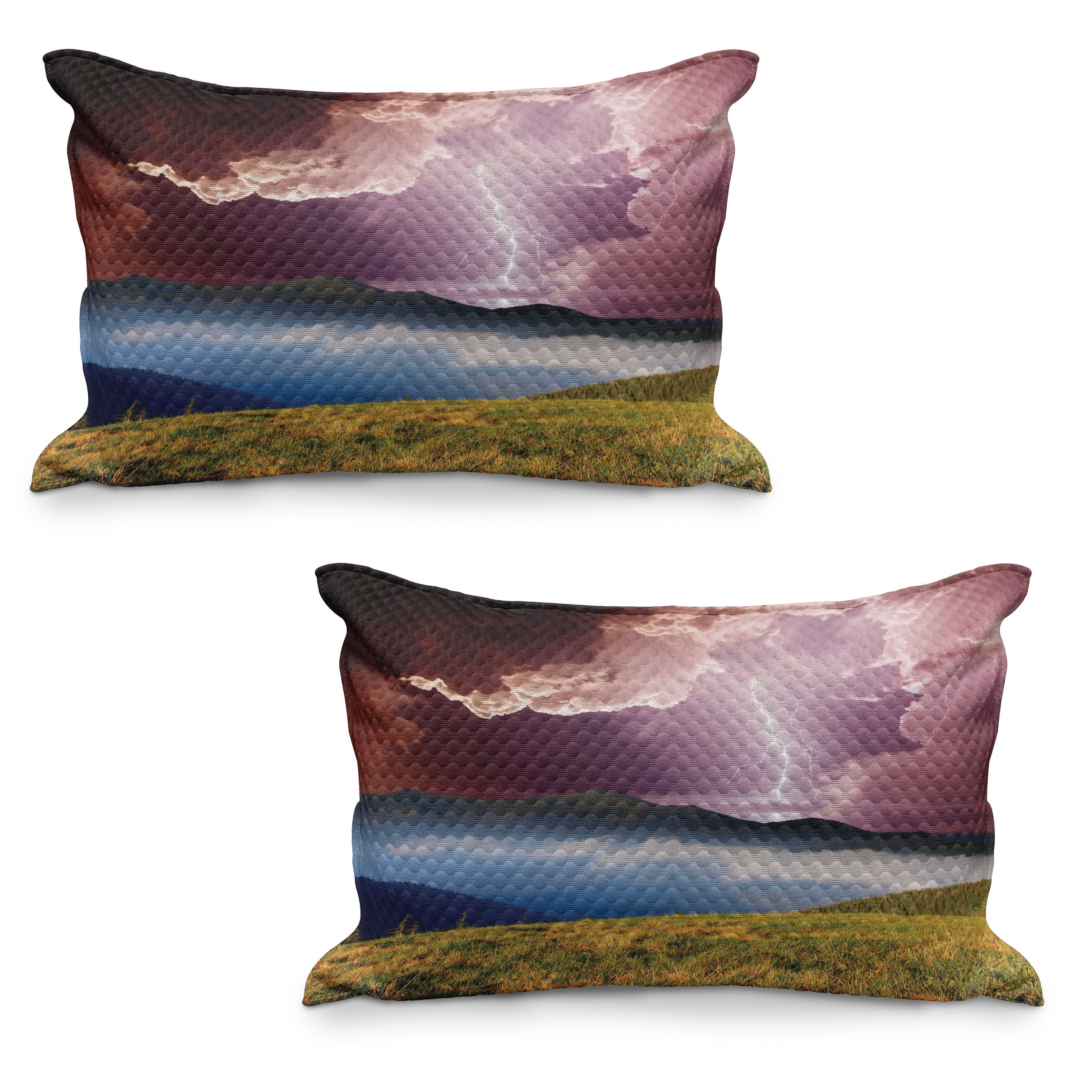 Nature Quilted Pillowcover Set of 2, Sky with Electrical Storm Rays ...