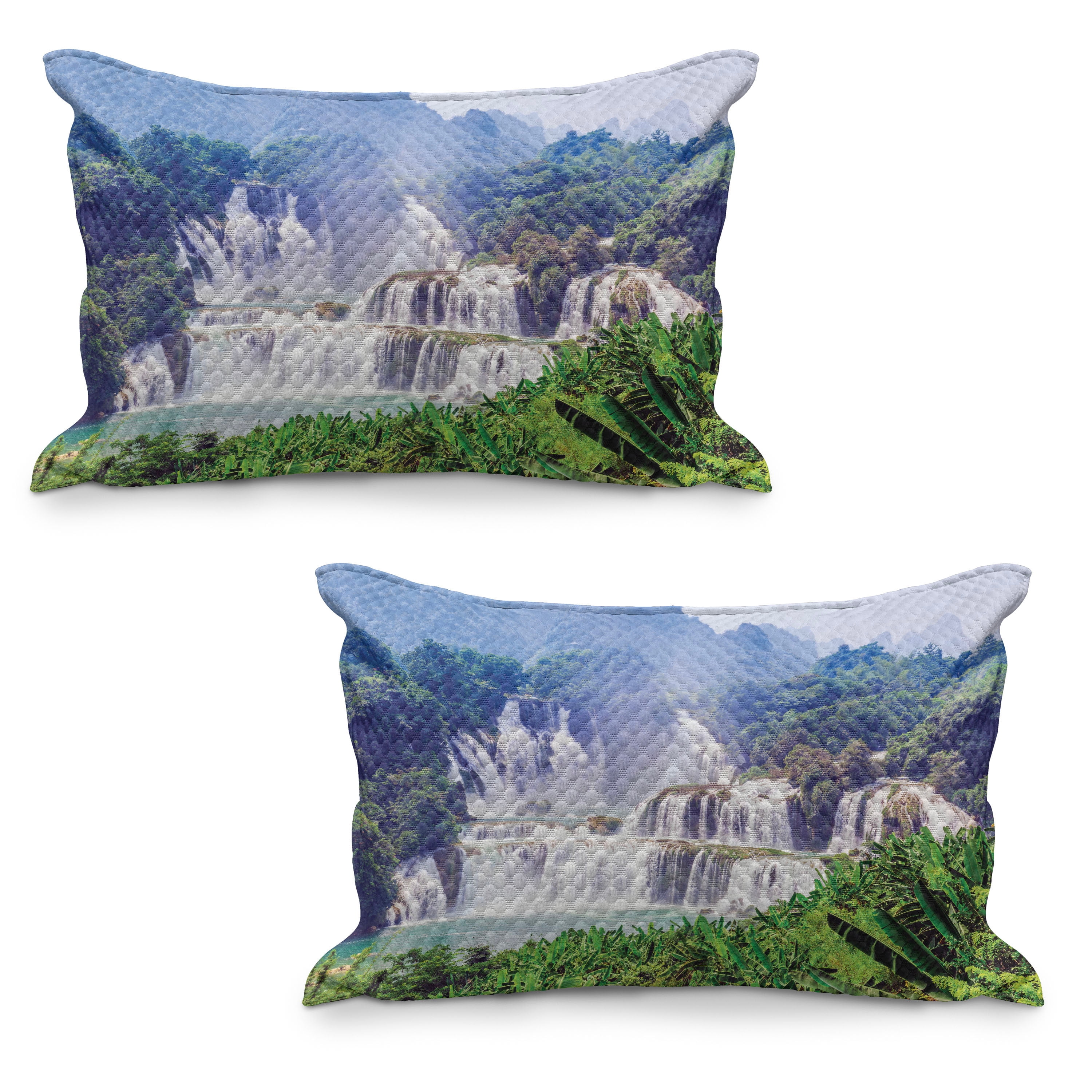 Nature Quilted Pillowcover Set of 2, Waterfall Exotic Tropical Leaves ...