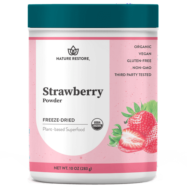Nature Restore Organic Strawberry Powder, 10oz, Freeze Dried, USDA ...