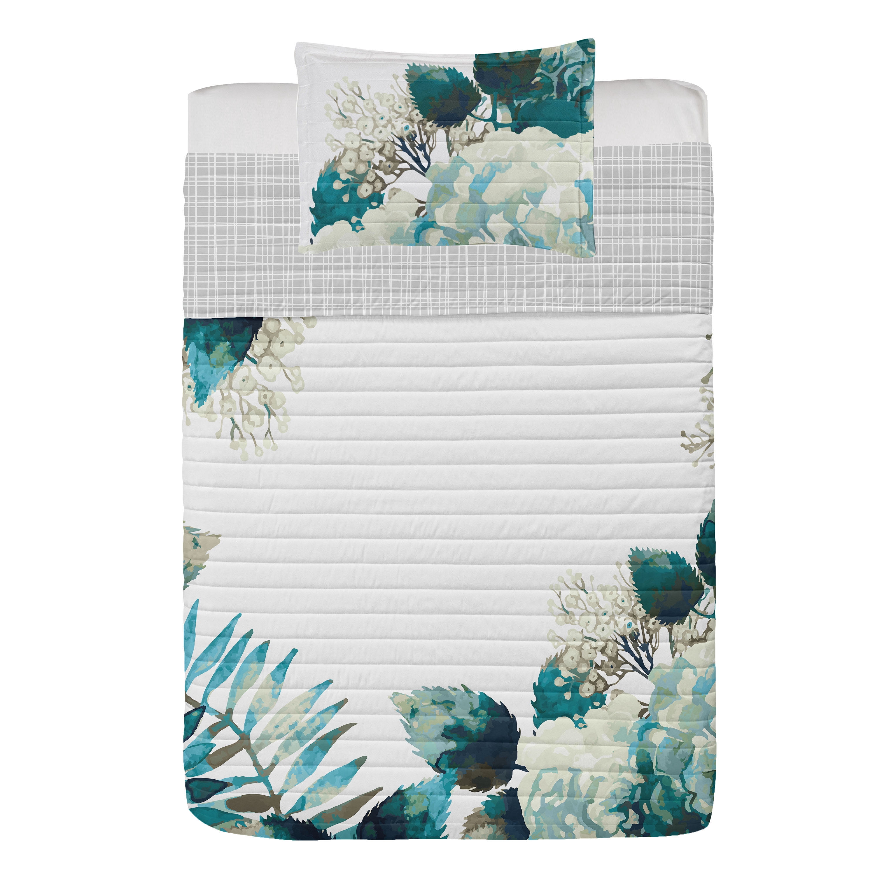 Nature Reversible Bedspread Set, Hydrangea Flowers Foliage Leaves Fern ...
