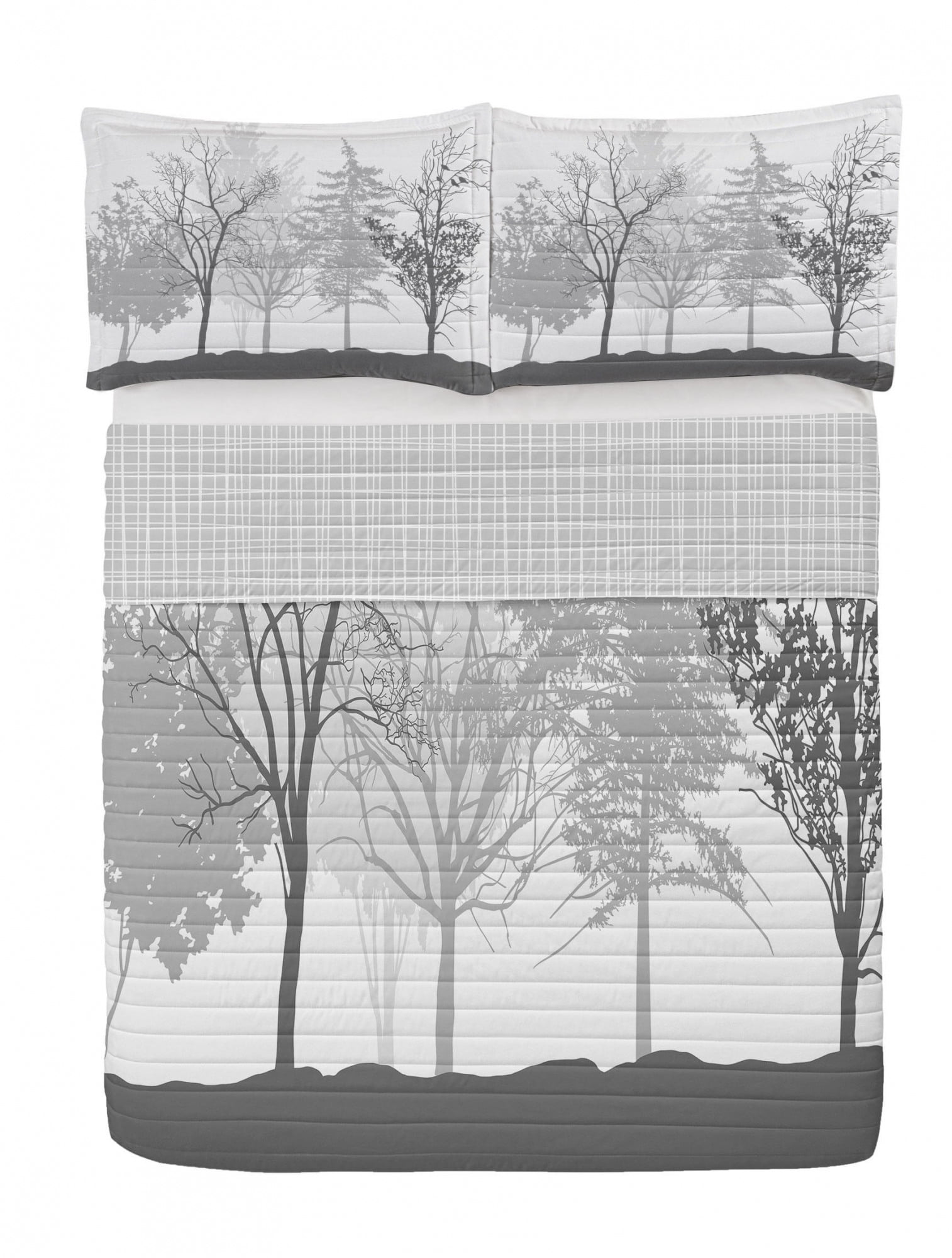 Nature Reversible Bedspread Set, Silhouette of Trees Forest Freshness ...
