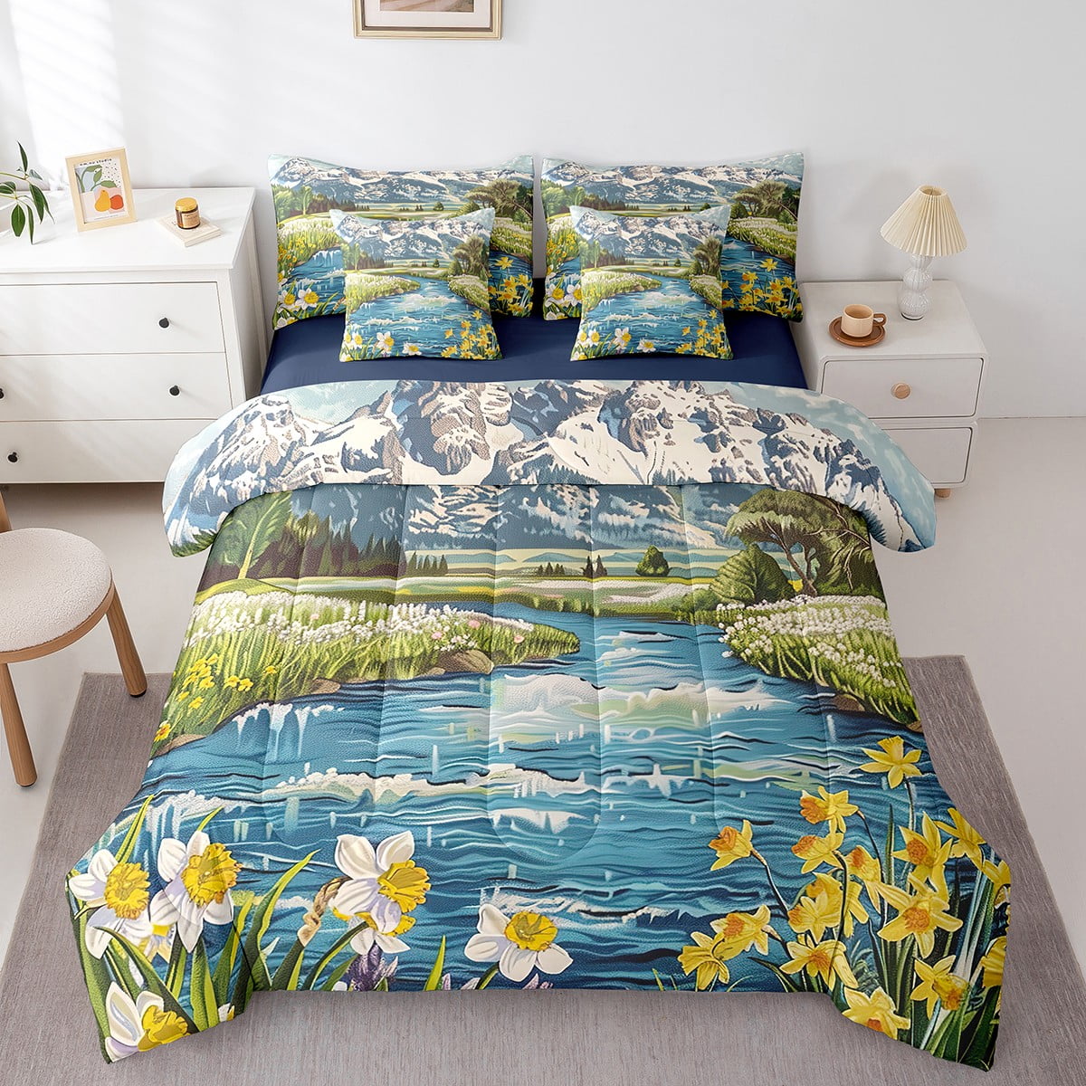 Nature River Bed Set in a Bag 7 Pcs,Jungle Snowy Mount Trees Flowers ...