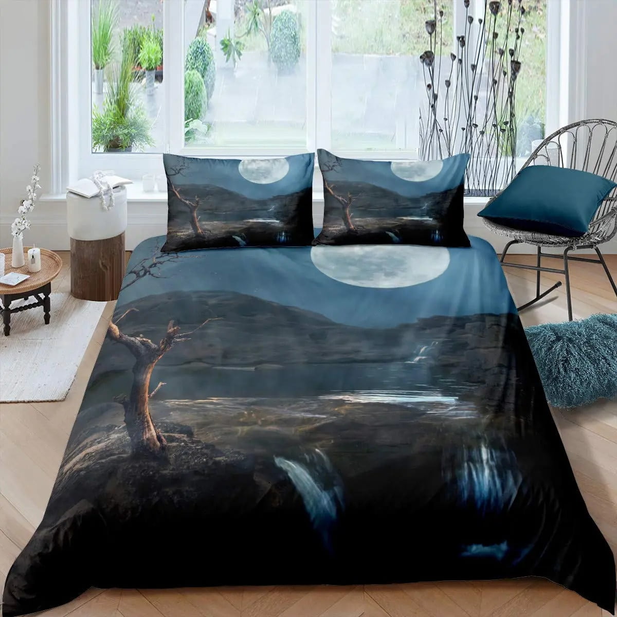Nature River Bedding Set Starry Sky Duvet Cover Set Mountain River ...