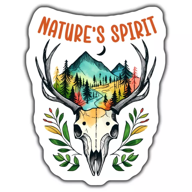 Nature'S Spirit Sticker, Deer Skull And Mountain Scene, Adventure Decal ...