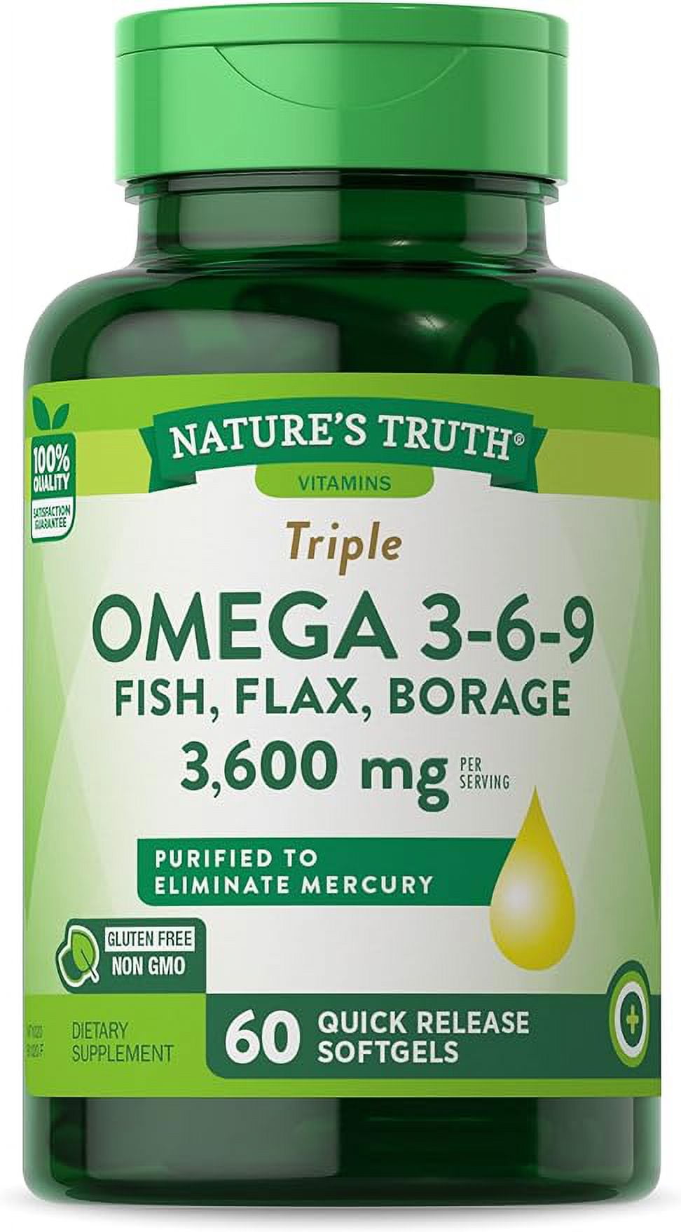 Nature'S Truth Triple Omega 3-6-9, Fish, Flax, Borage Oils Supplement, 3600Mg Softgels, 60 Ea, 2 ...