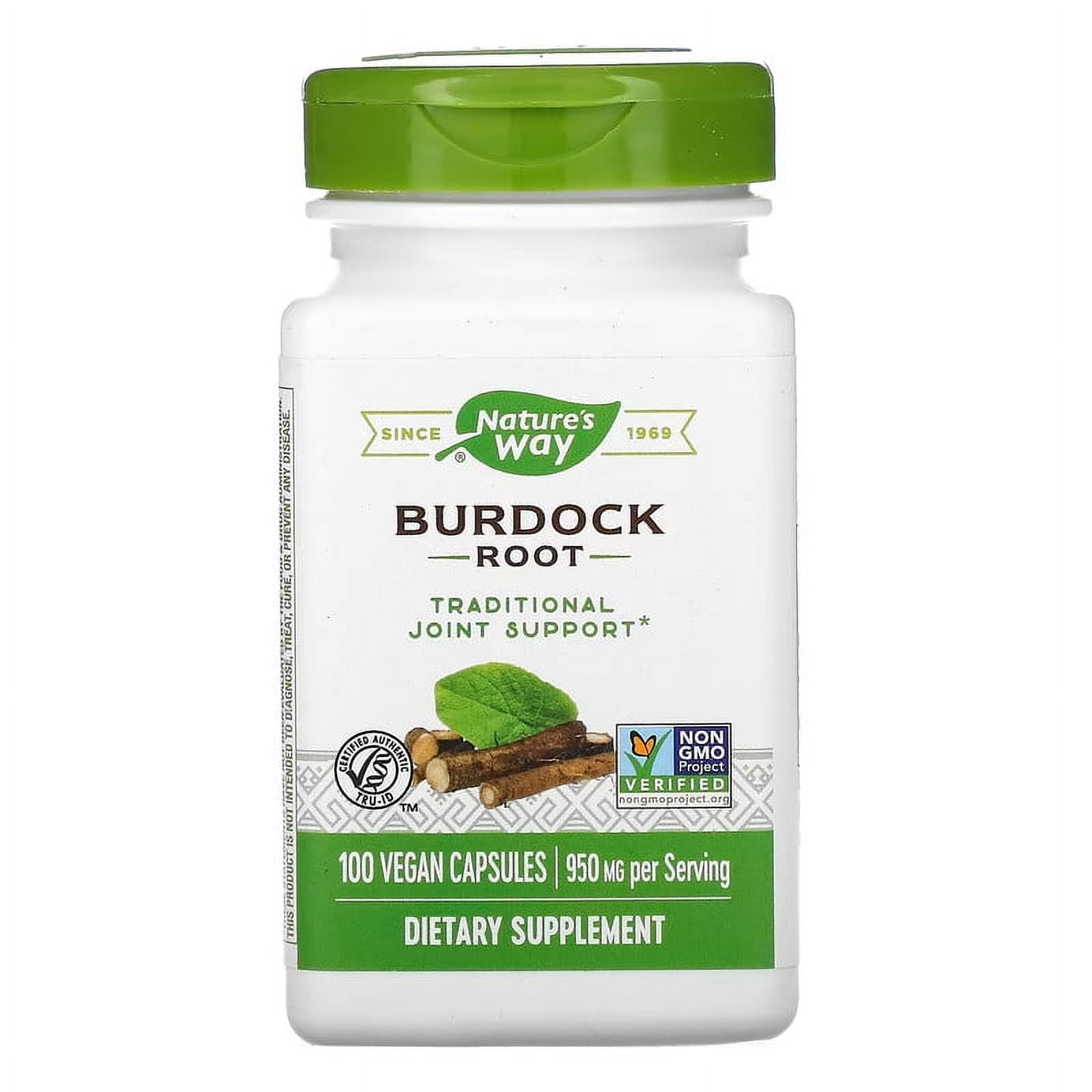 Nature's Way Burdock Root Supplement Capsules, Non-GMO Project, Tru-ID ...