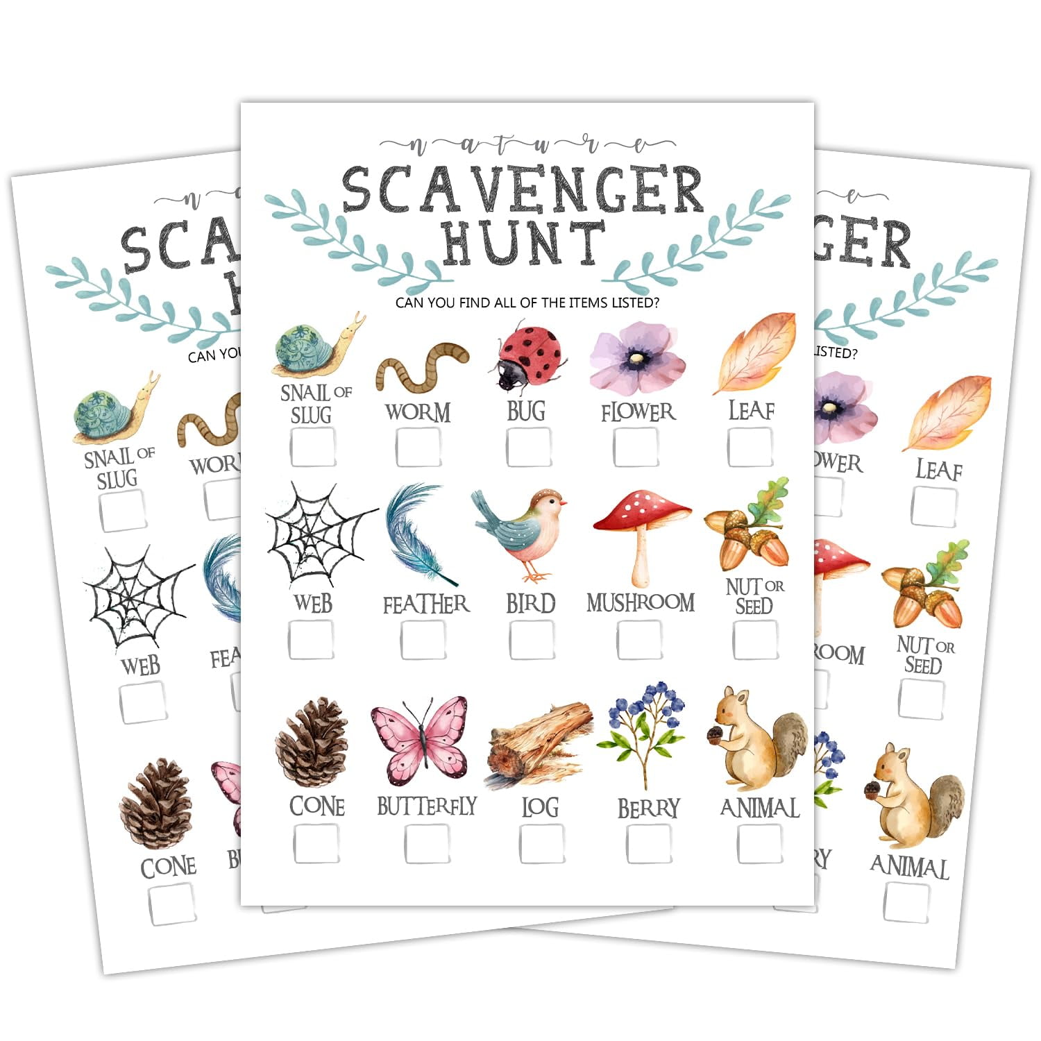 Nature Scavenger Hunt Cards MMF7 Set of 30 Pcs, Nature Treasure Hunt ...