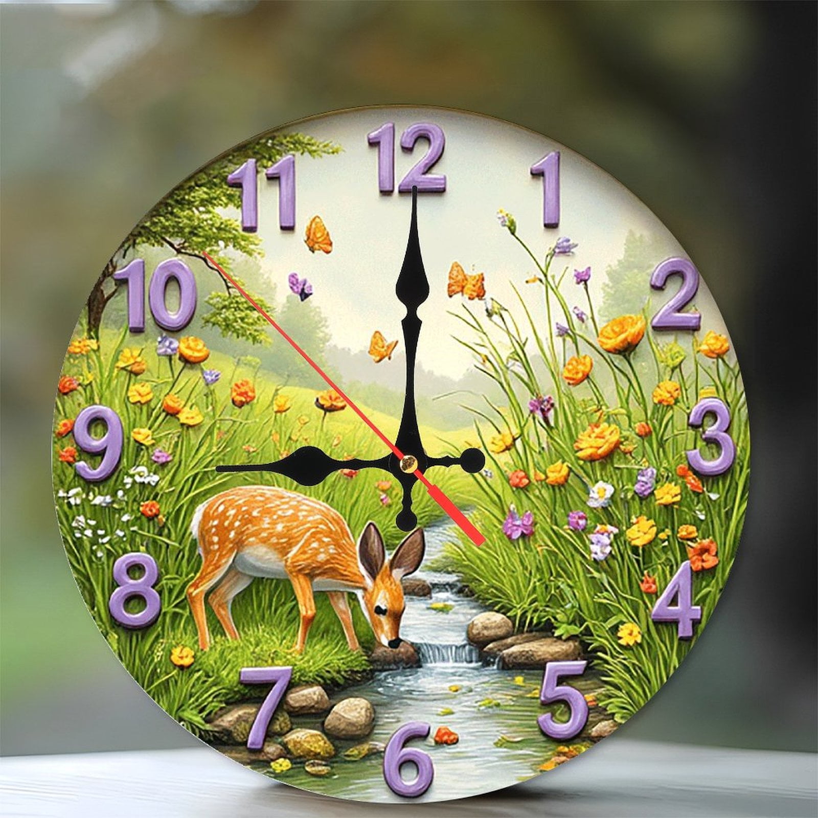 Nature Scene Deer Creek Wall Clock 10-Inch Silent Wooden Wall Clock ...