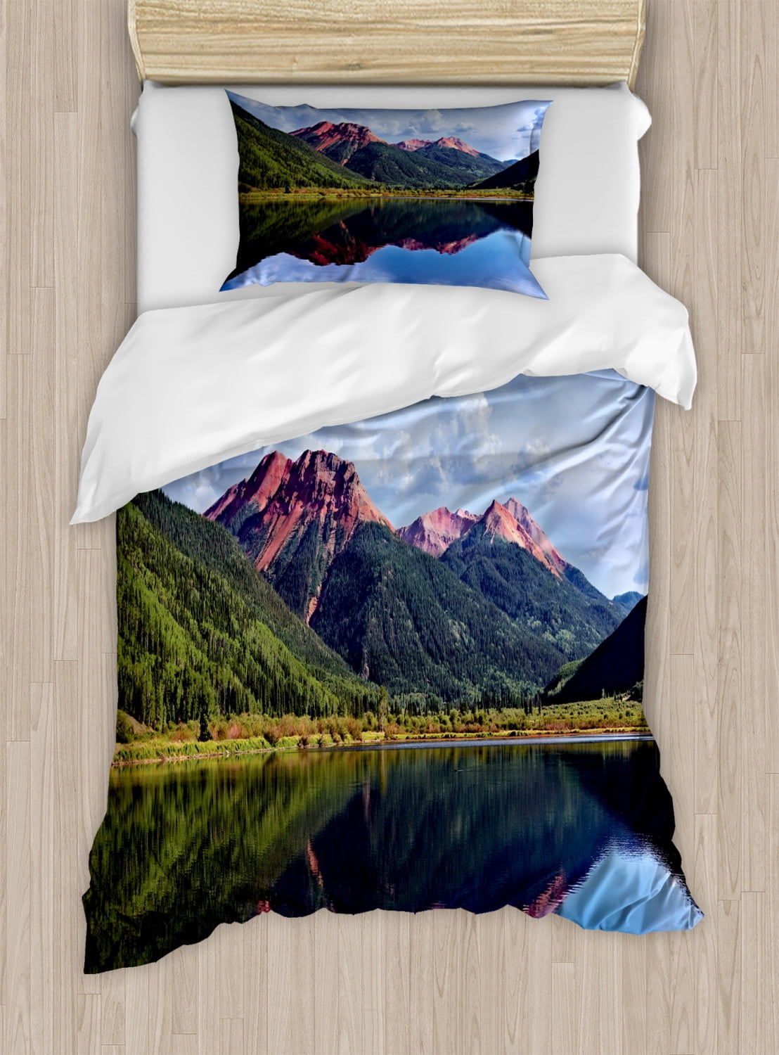 Nature Scene Duvet Cover Set Twin Size, Red Iron Peaks over Calm High ...