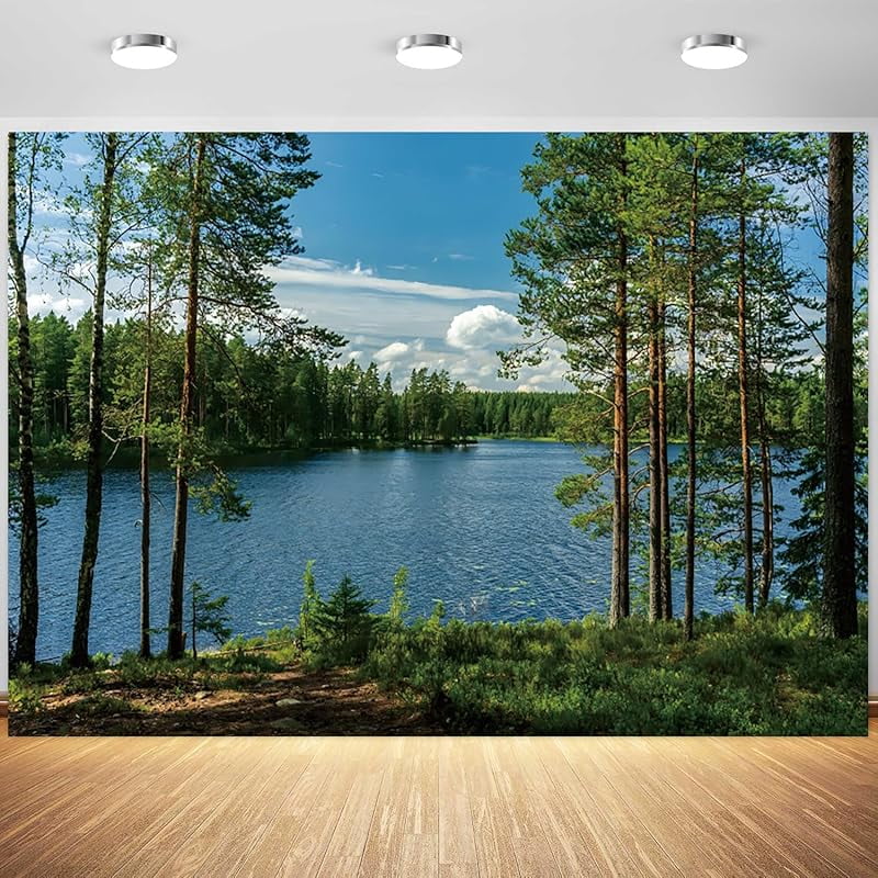 Nature Scenery Backdrop Forest Lake Green Trees Photography Background ...