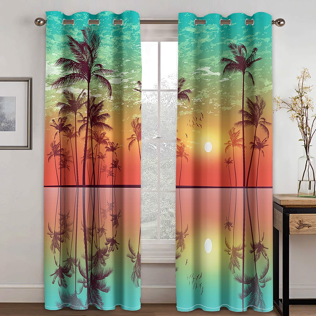 Nature Scenery Beach Sea Coconut Tree Sky Window Curtains Drapes for ...