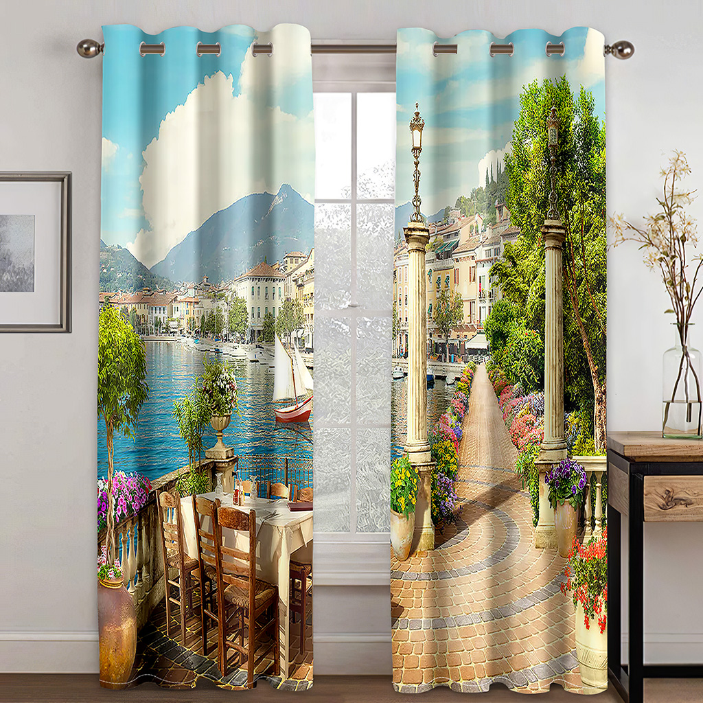 Nature Scenery Beach Sea Coconut Tree Sky Window Curtains Drapes for ...
