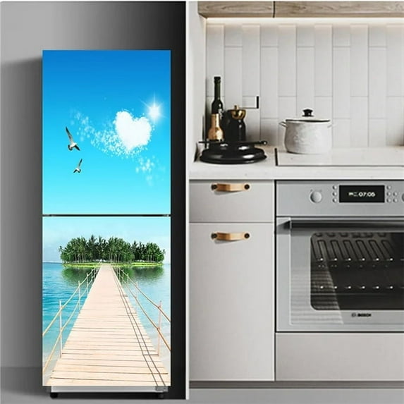 Nature Scenery Sea Beach Refrigerator Sticker Waterproof Self Adhesive ...