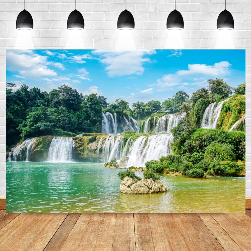 Nature Scenery Waterfall Mountain Water Spring Landscape Backdrop ...