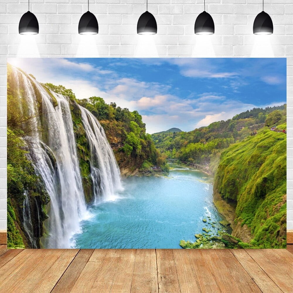 Nature Scenery Waterfall Mountain Water Spring Landscape Backdrop ...