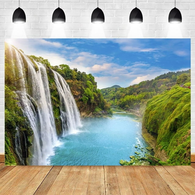 Nature Scenery Waterfall Mountain Water Spring Landscape Backdrop ...