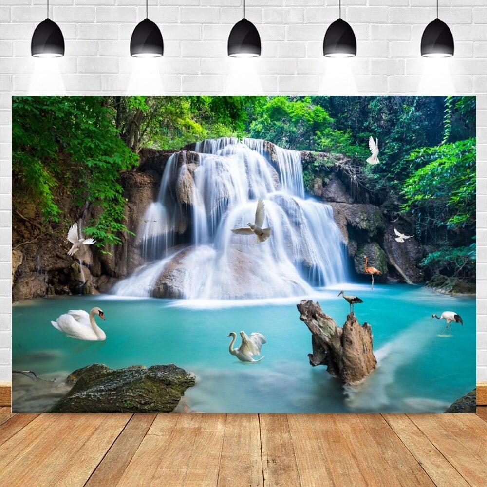 Nature Scenery Waterfall Mountain Water Spring Landscape Backdrop ...