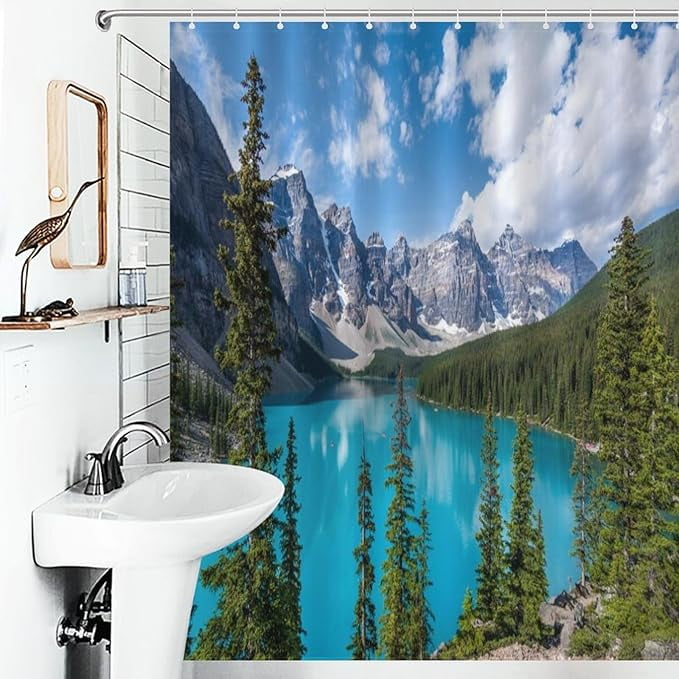 Nature Scenic Shower Curtain, Natural Landscape Lake Mountain Forest ...