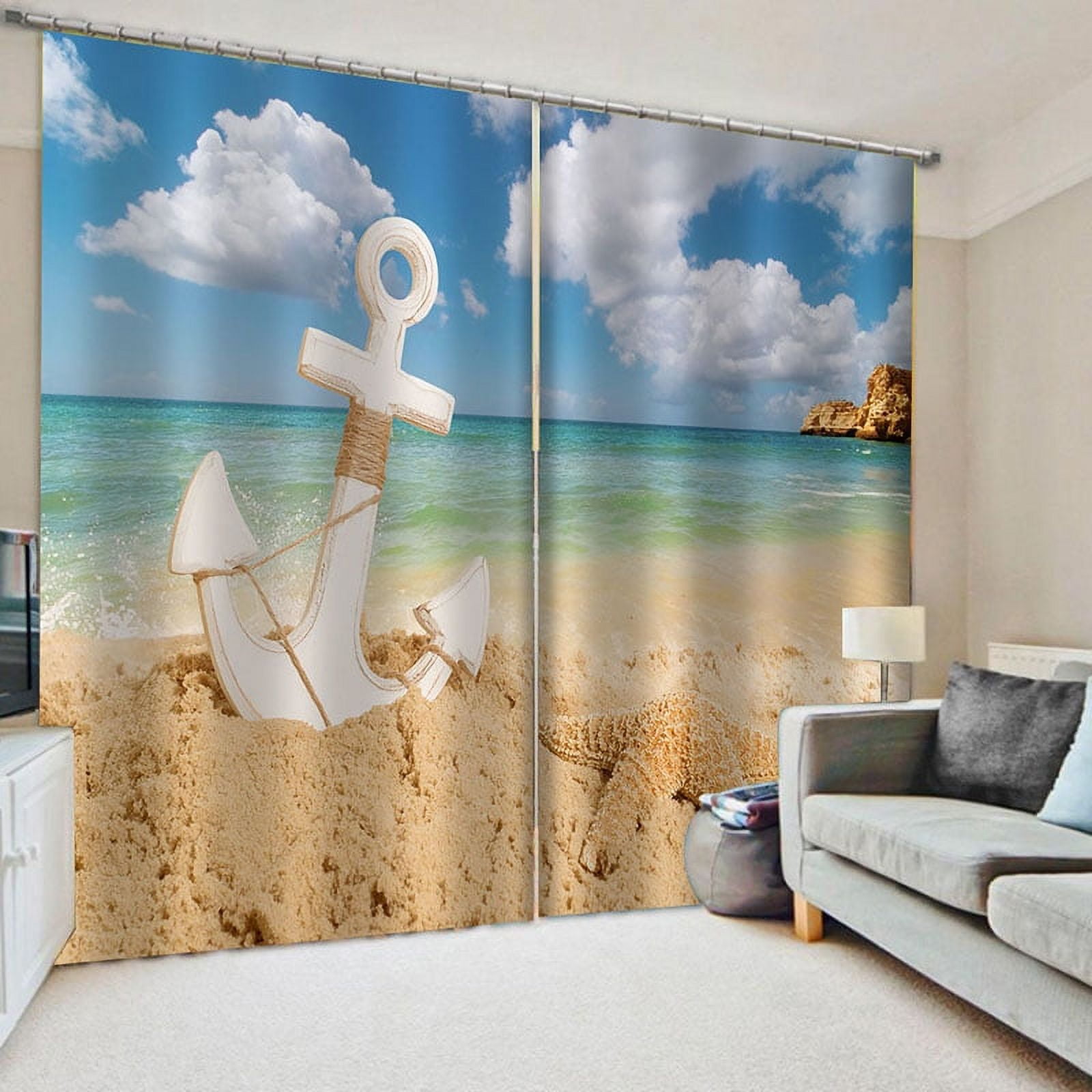 Nature Seaside Beach Scenery 3D Ocean Landscape Modern Window Curtains ...