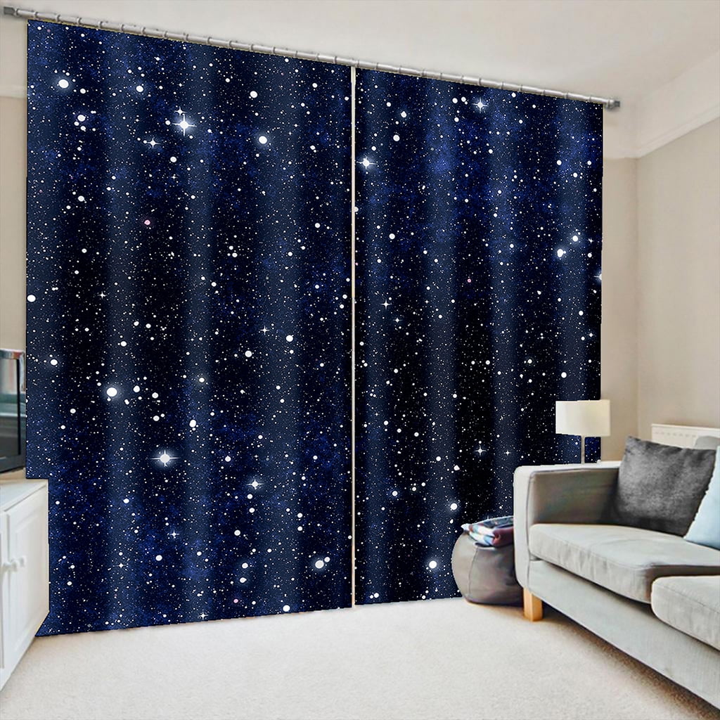 Nature Senery Night Sky Shiny Moon Star Ocean Sea Window Curtains Binds ...