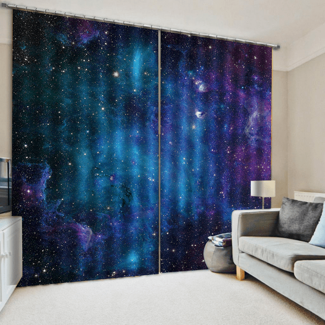 Nature Senery Night Sky Shiny Moon Star Ocean Sea Window Curtains Binds ...