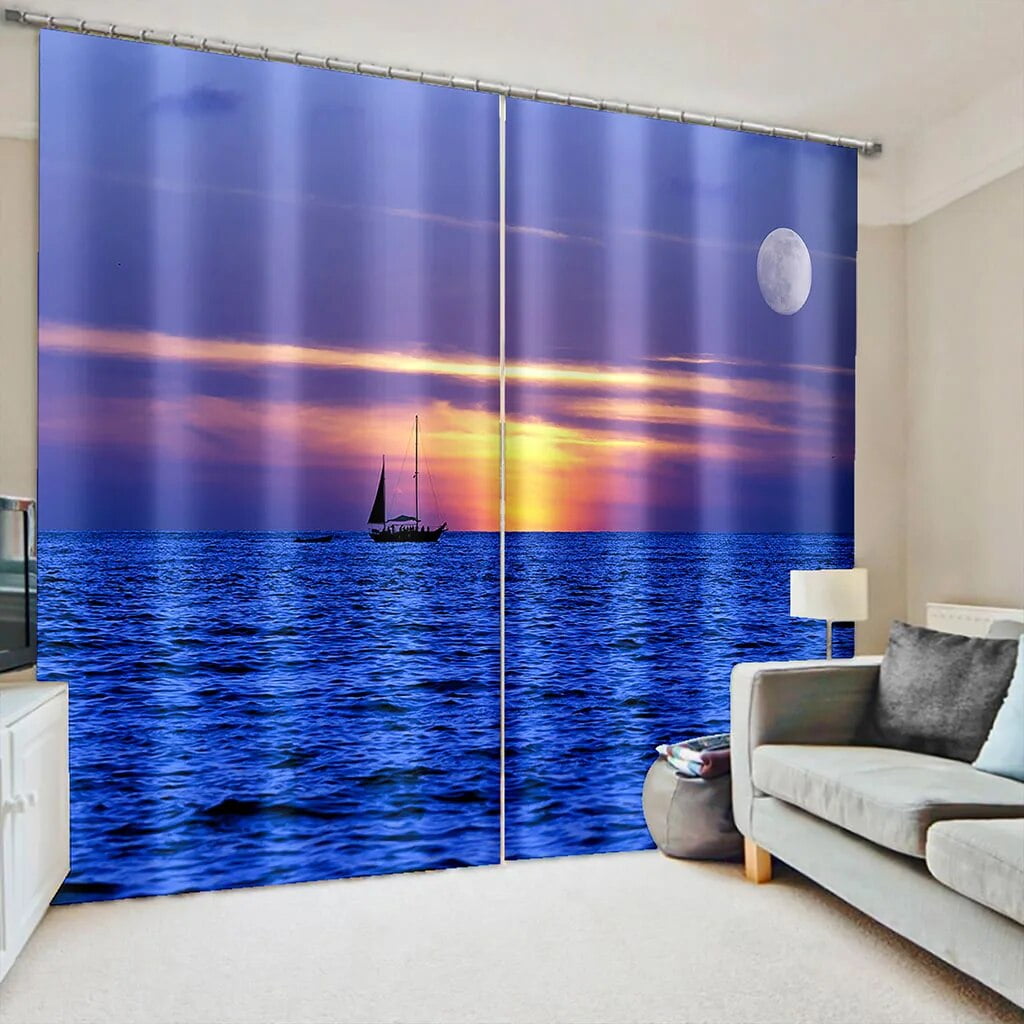 Nature Senery Sunset Beach Sky Sea Ocean Window Curtain Blinds For ...