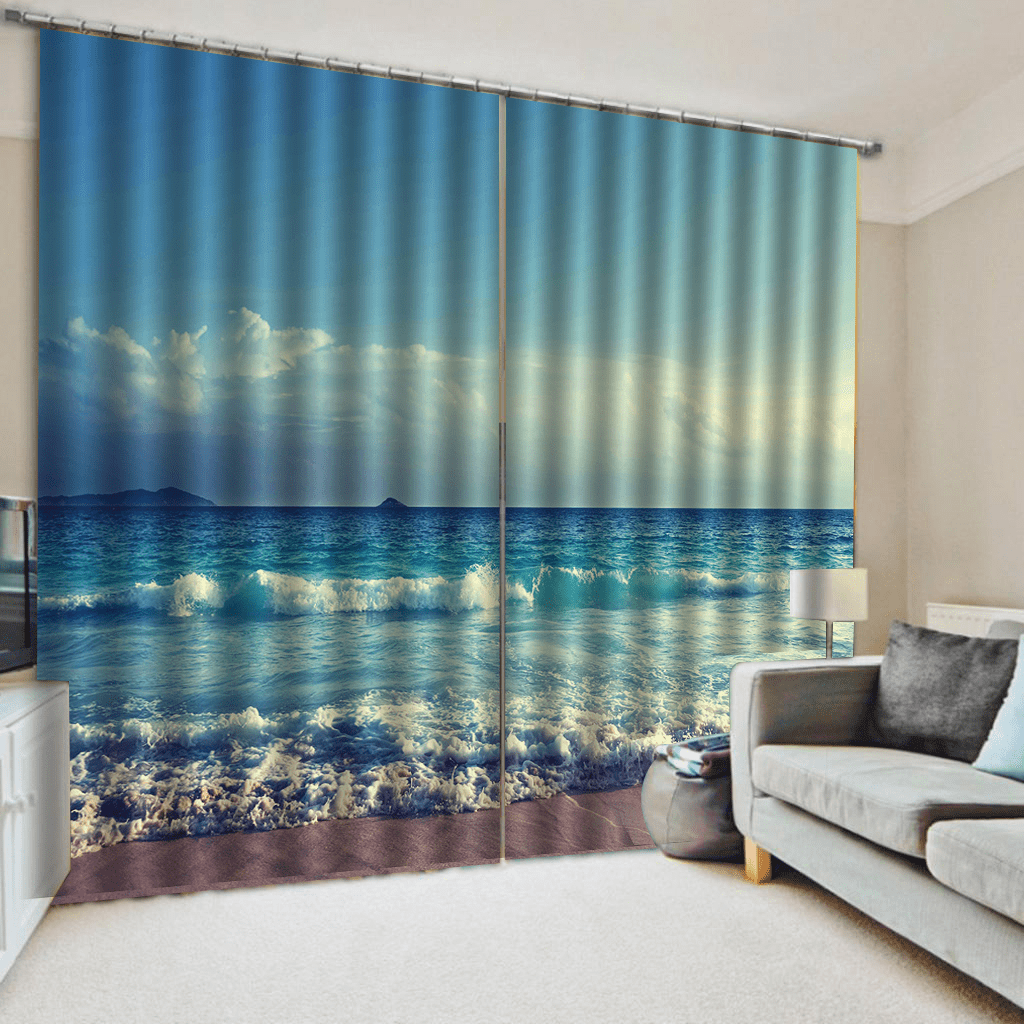 Nature Senery Tree Beach Sea Sunset Ocean Sky Window Curtains Binds for ...