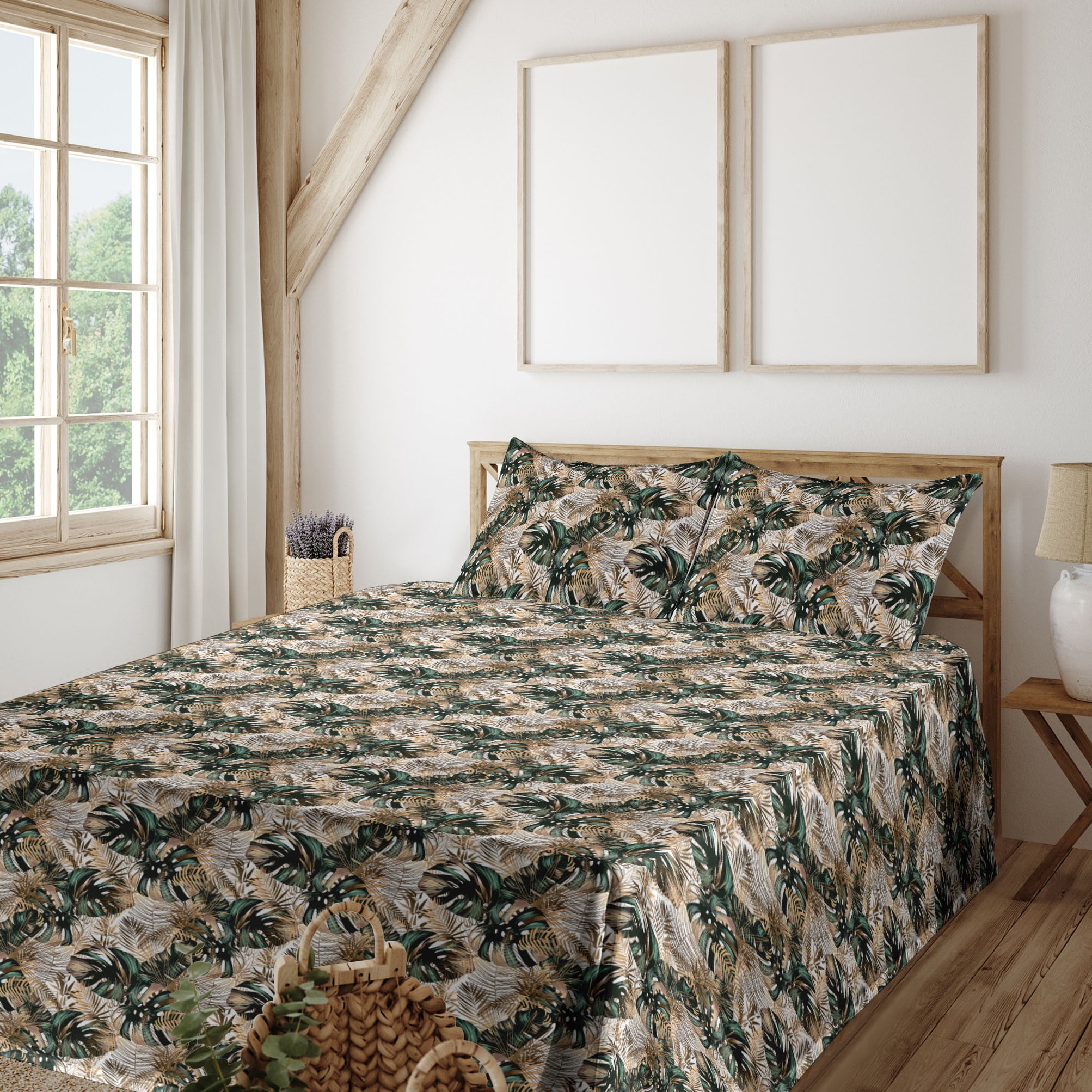 Nature Sheet Set, Exotic Theme Digital Drawn Leaf Sketch Pattern on ...
