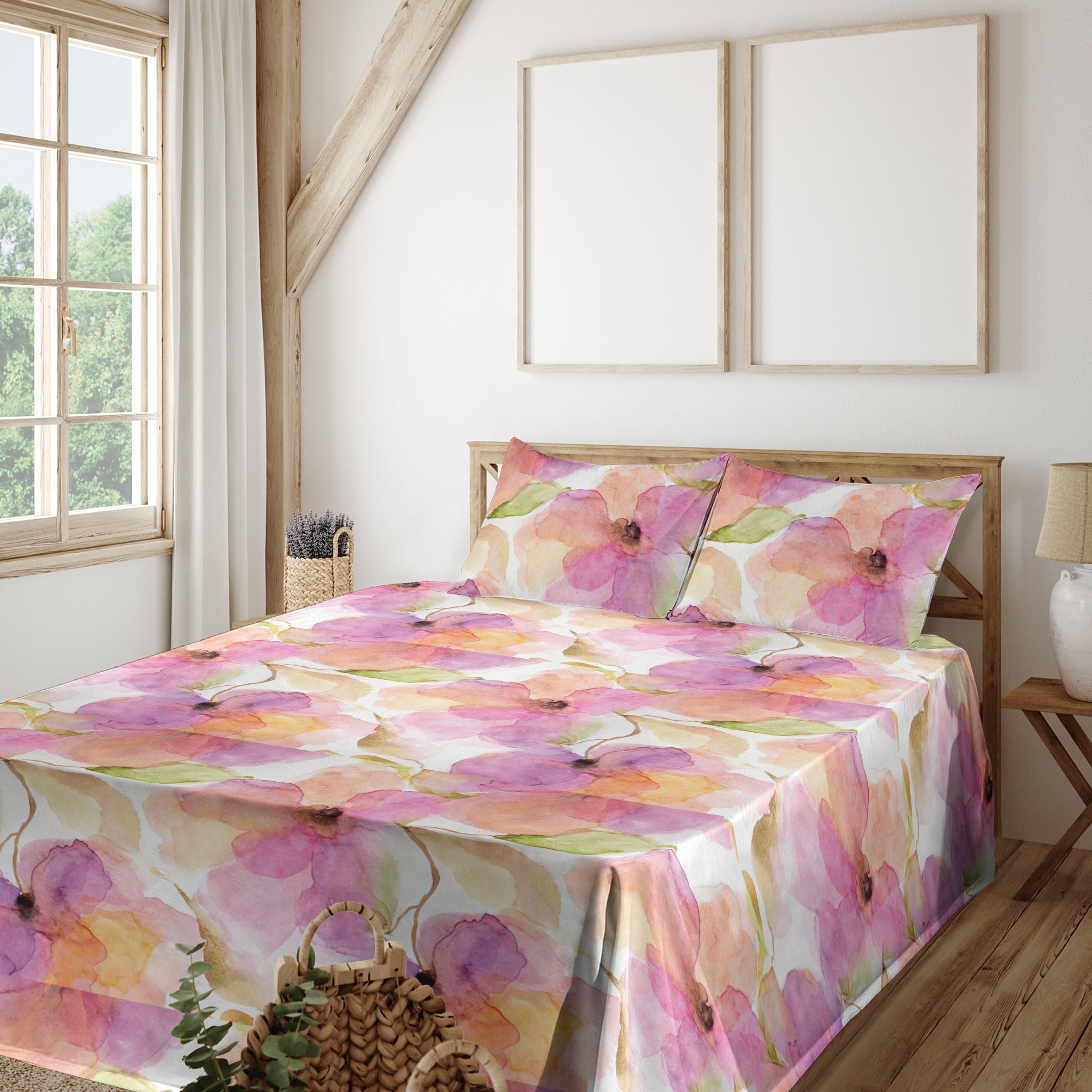 Nature Sheet Set, Garden Themed Watercolor Flower Pattern in Colorful ...