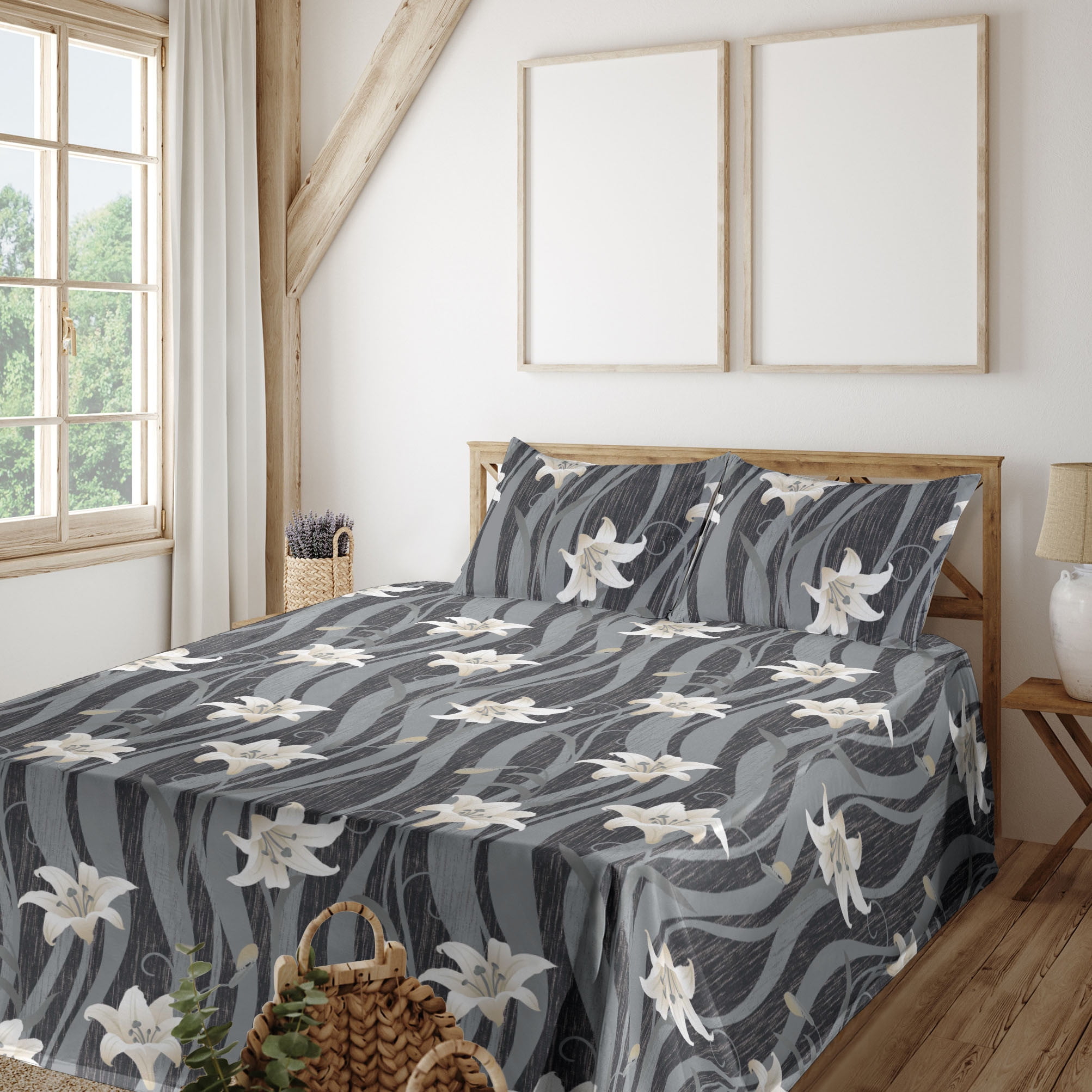 Ambesonne Nature Fitted & Flat Sheet with Shams 4 Pcs Set, Jungle ...