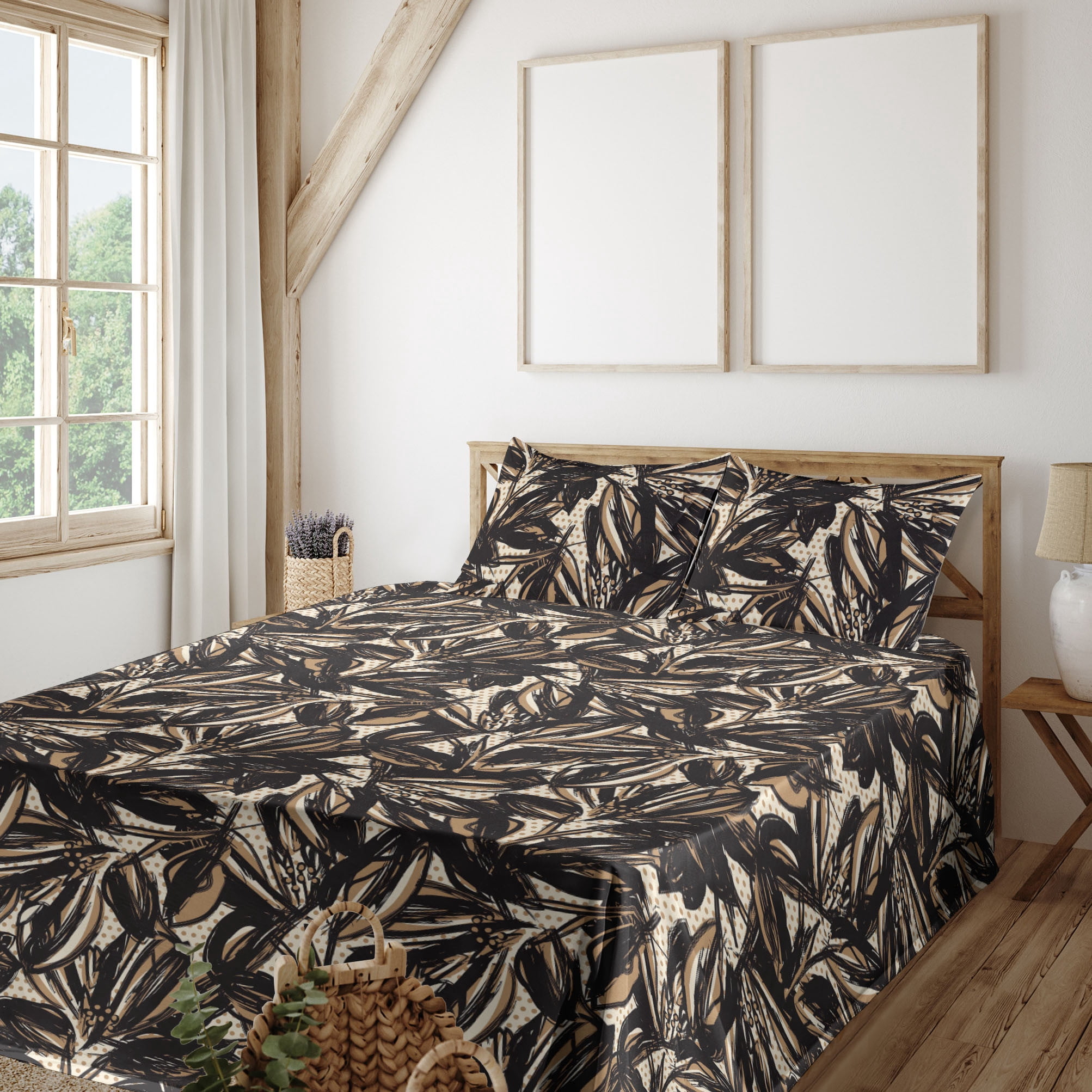 Nature Sheet Set, Minimalist Style Drawn Jungle Leaves Sketch Pattern ...