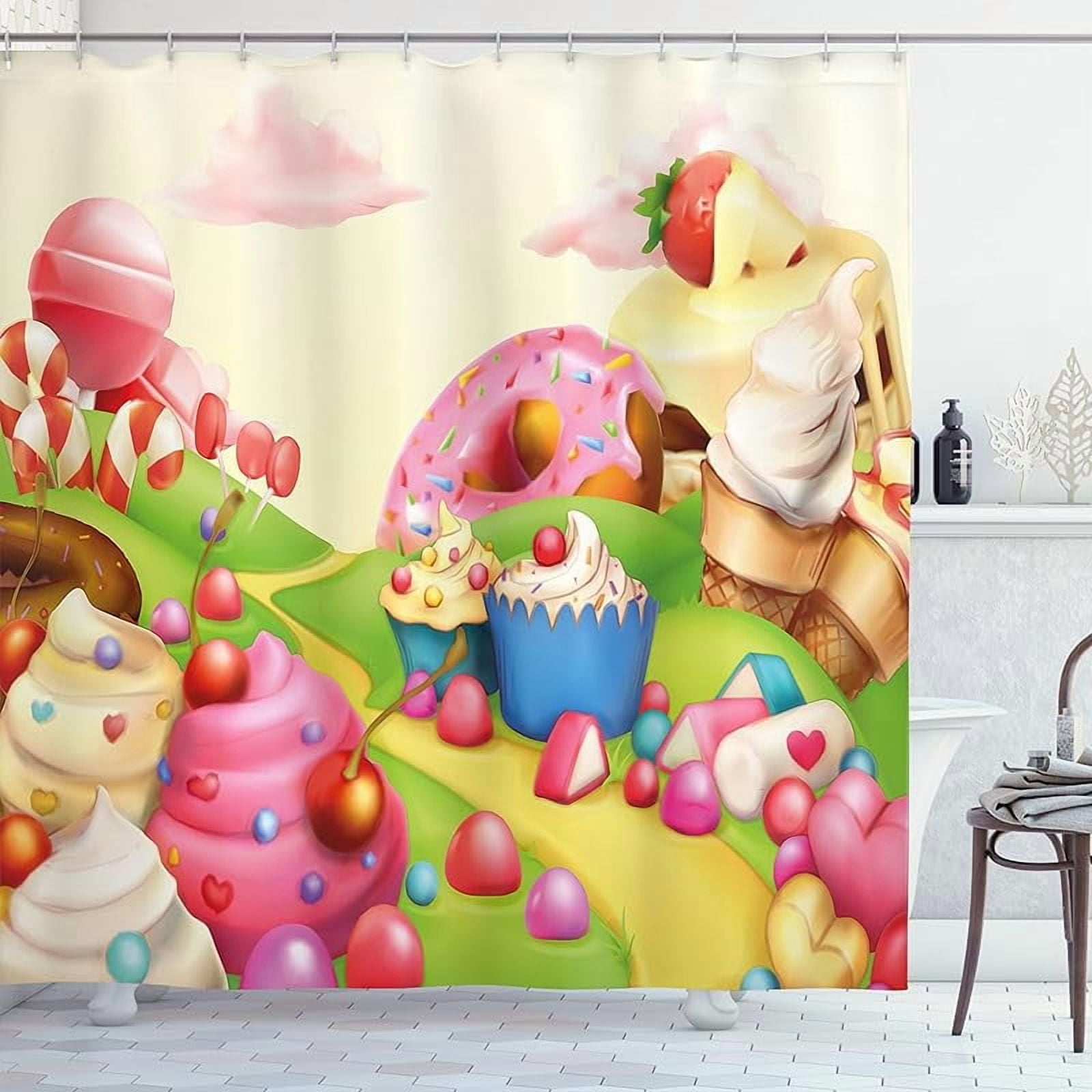 Nature Shower Curtain, Mushroom Houses in Forest Fantasy Wonderland ...
