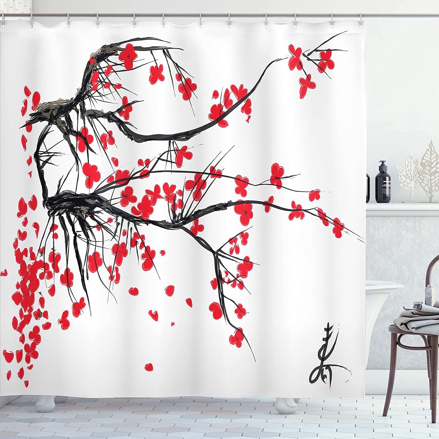 Nature Shower Curtain, Sakura Blossom Japanese Cherry Tree Garden ...
