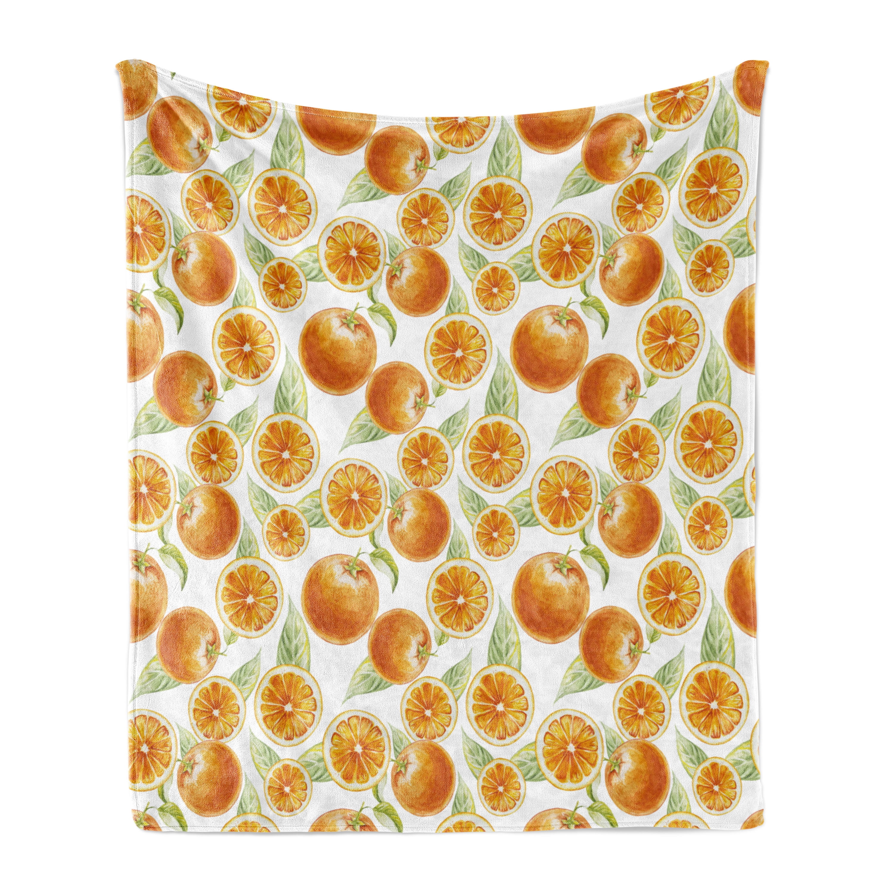Nature Soft Flannel Fleece Blanket, Orange Fruit Leaves Pattern ...