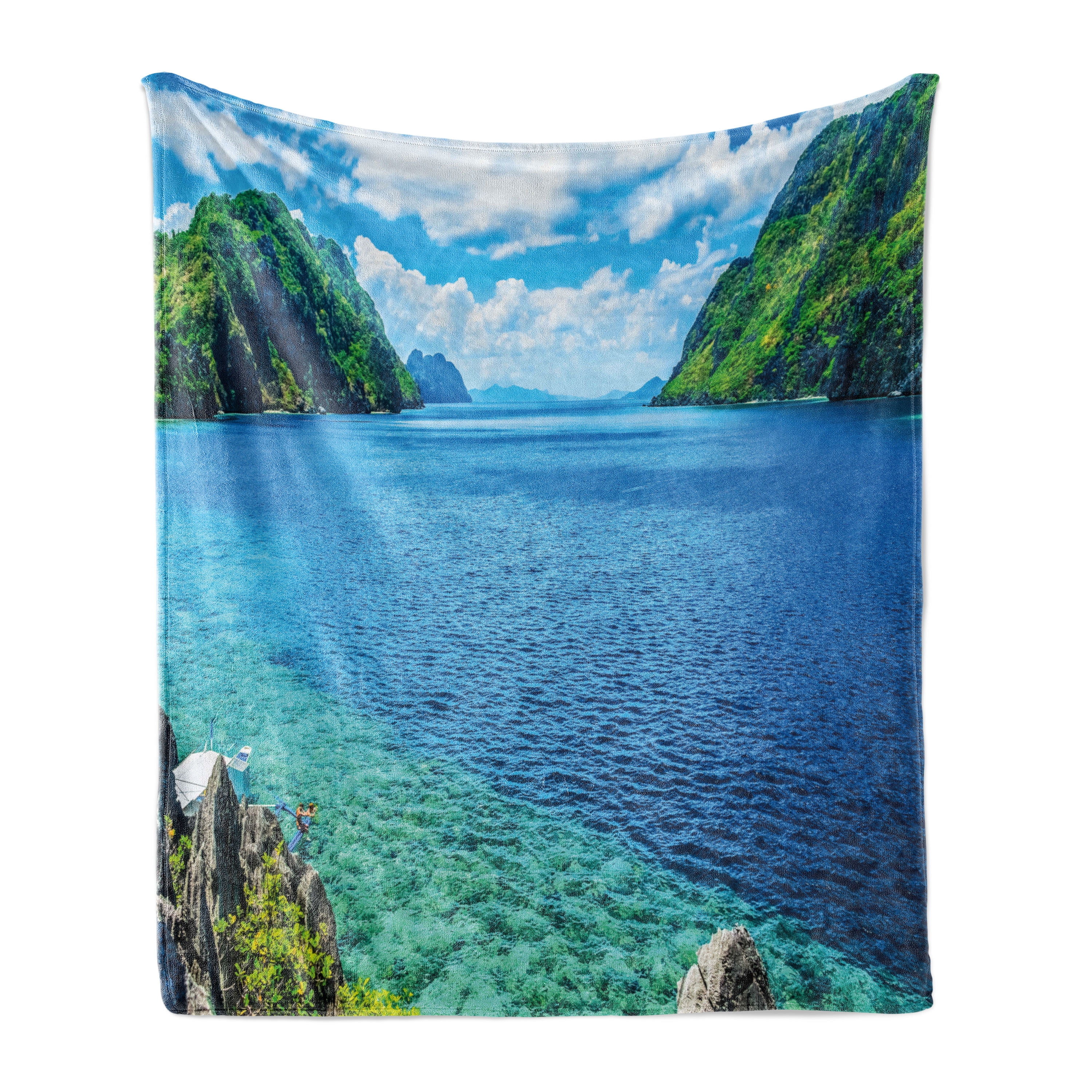 Nature Soft Flannel Fleece Blanket, Scenic View Sea Bay and Mountain ...