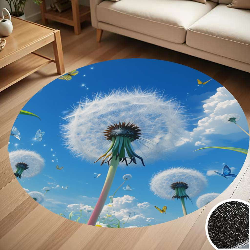 Nature Spring Summer Dandelion Blue Sky Round Carpet Living Room ...