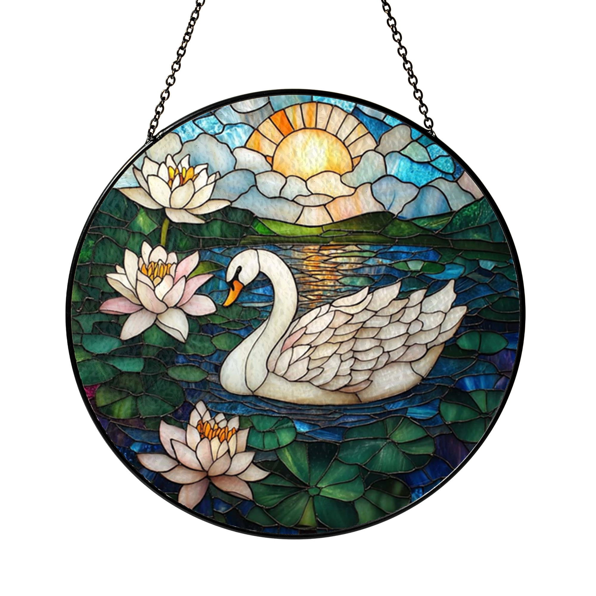 Nature Swan Glass Suncatcher Window Decor, Stained Glass Style Panel ...