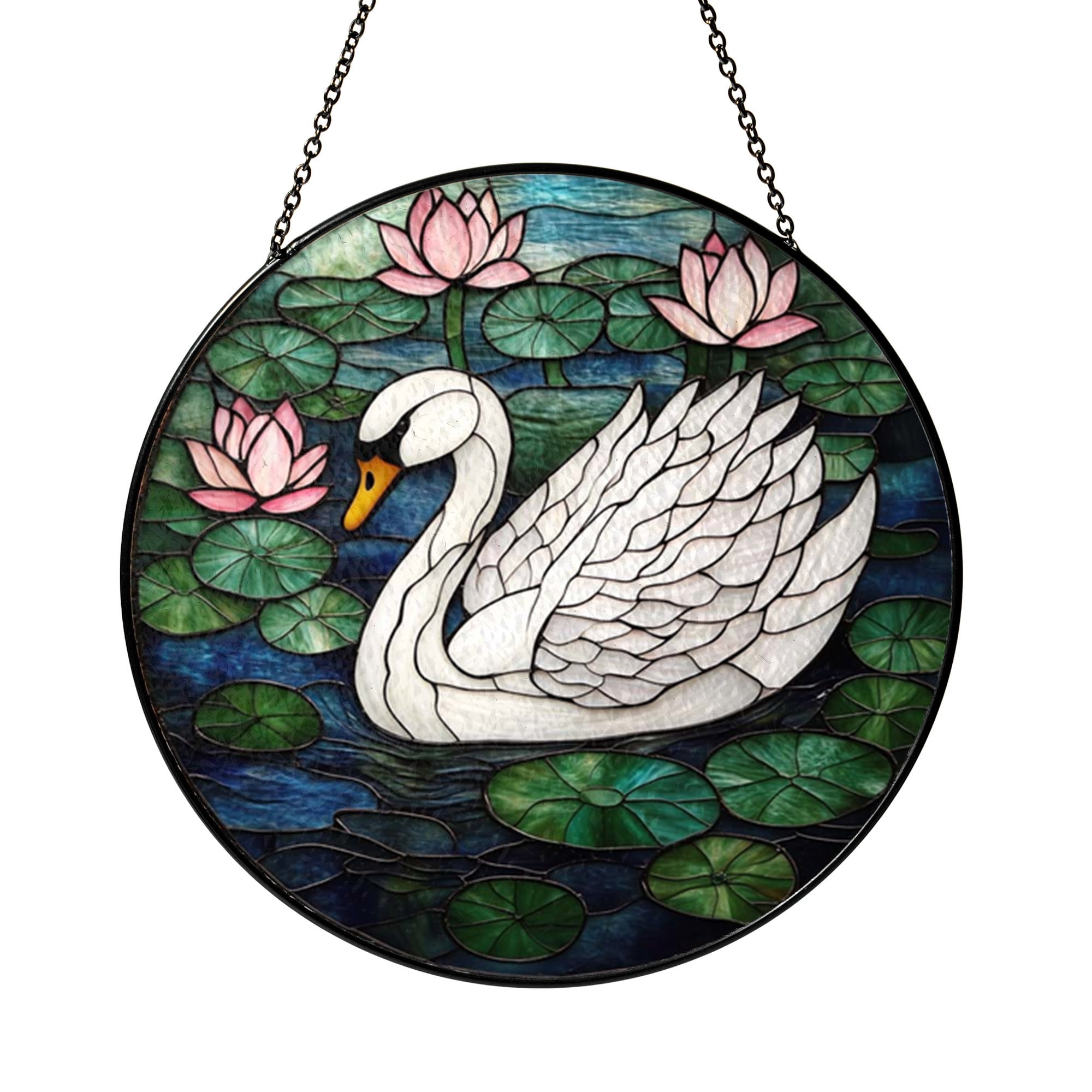 Nature Swan Lotus Round Stained Glass Suncatcher – Window Art ...
