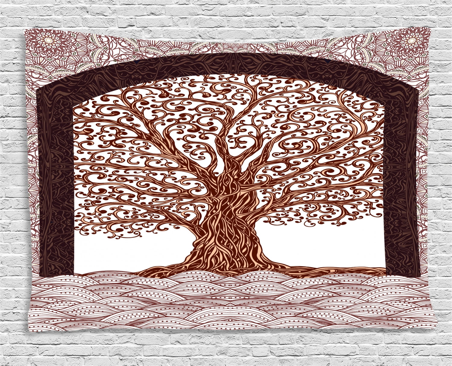 Nature Tapestry, Hand Drawn Tree Branch Roots with Modern Wavy Lines ...