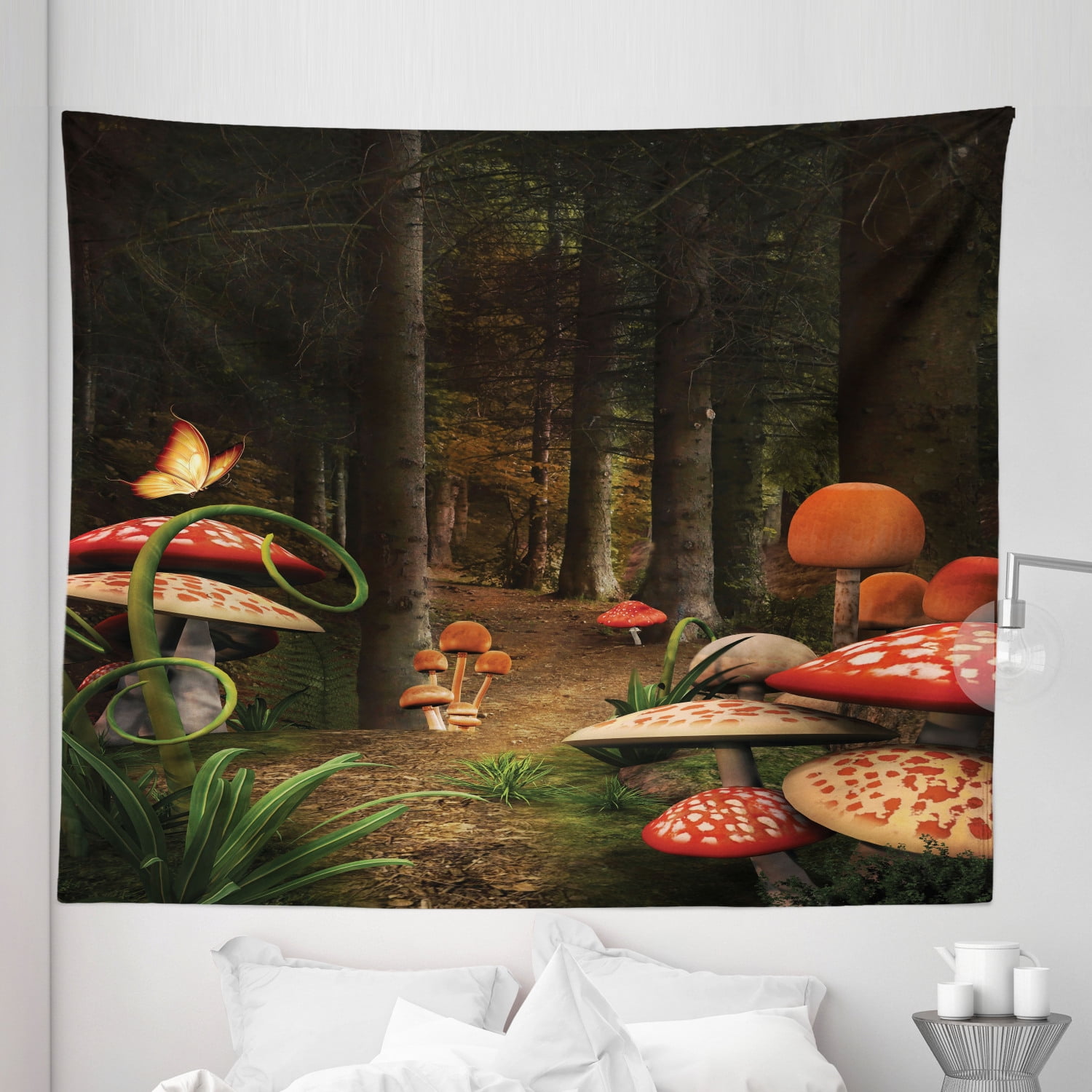 Nature Tapestry, Mushrooms in Deep Dark Forest Fantasy Nature Theme ...
