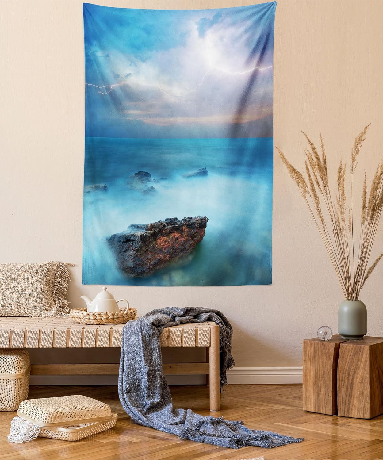 Nature Tapestry, Tropic Sea With Rocks And Storm In The Air Tranquil ...