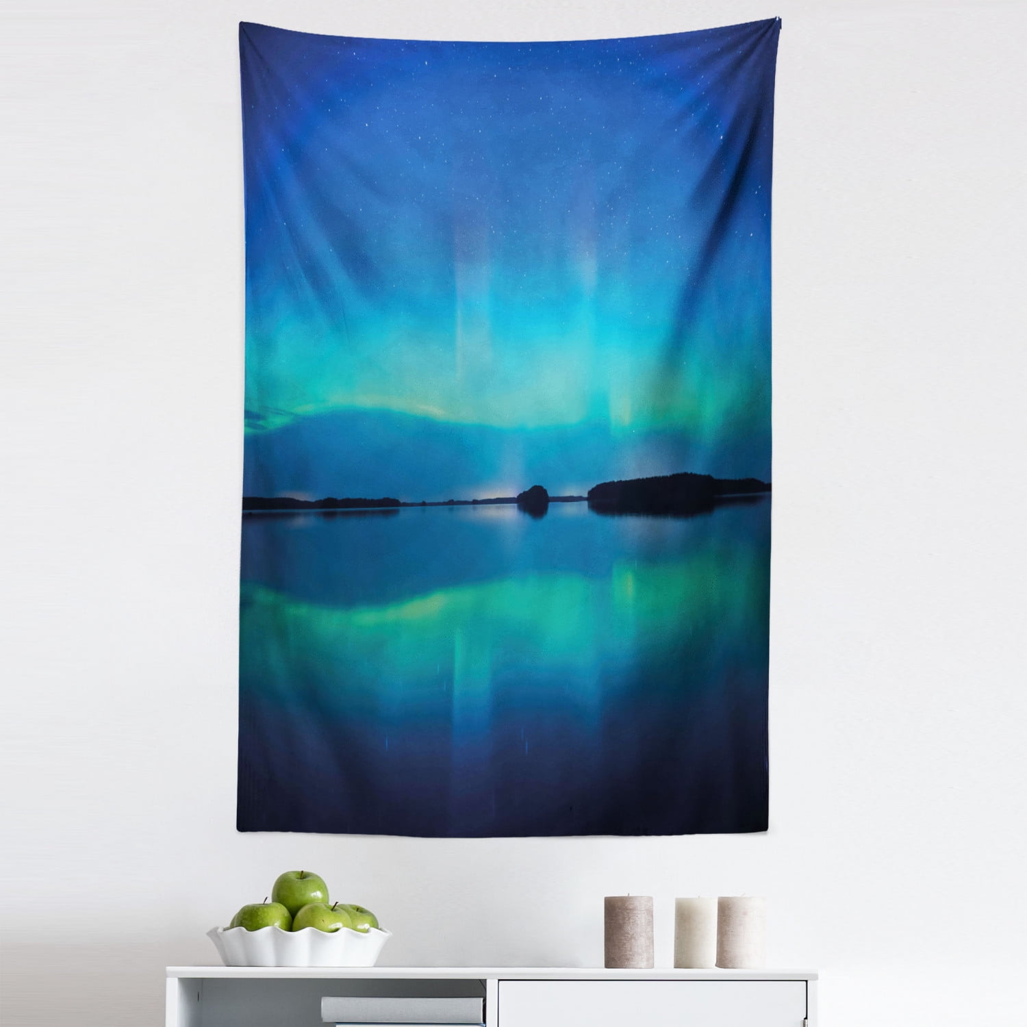 Nature Tapestry, Unusual Sky Scenery over Calm Serene Lake Color Reflections Landscape, Fabric ...